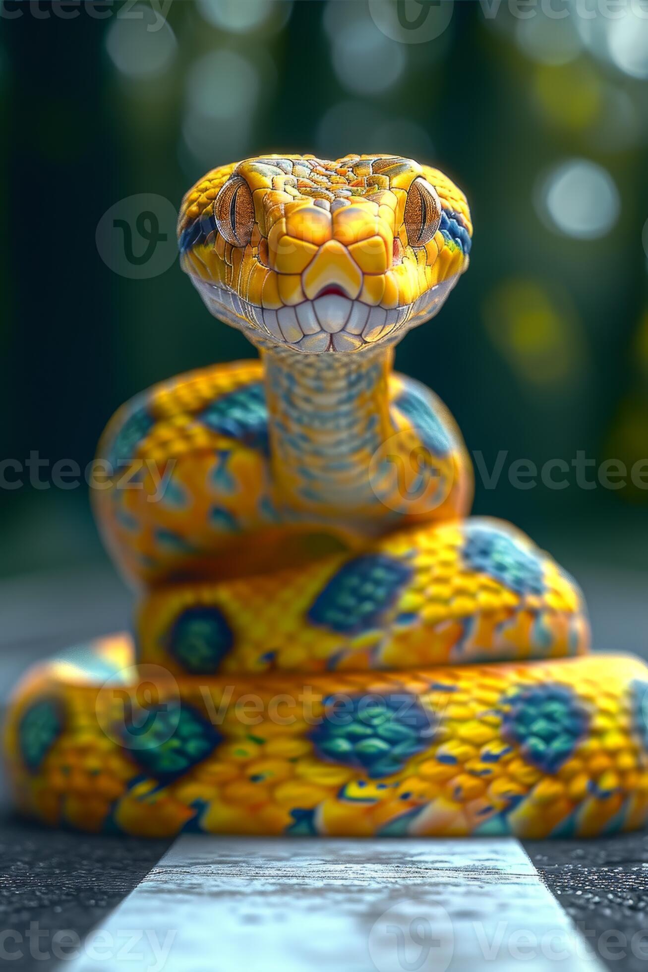 AI generated A snake crawls across a pedestrian crossing on the street ...