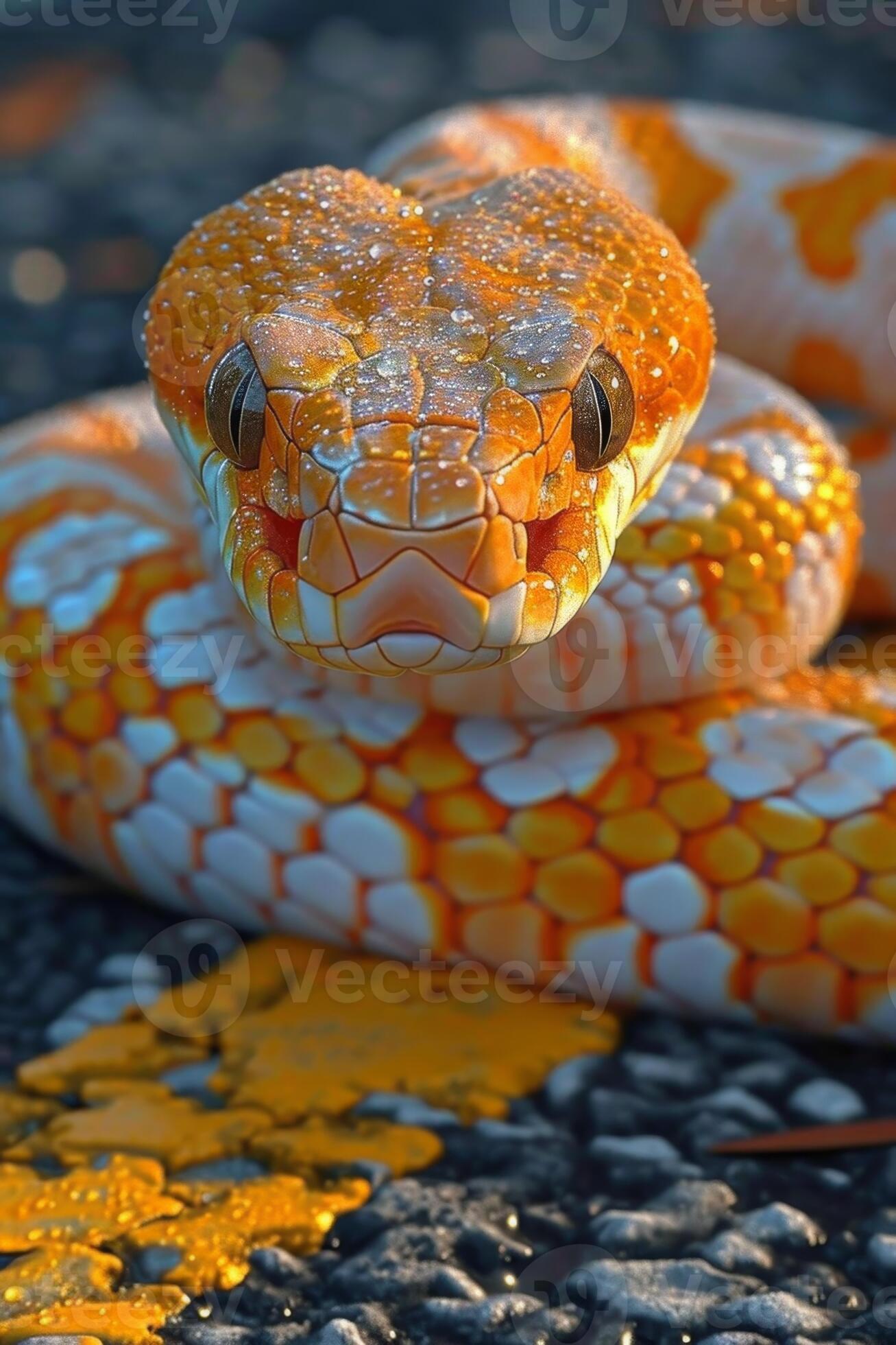 AI generated A snake crawls across a pedestrian crossing on the street ...