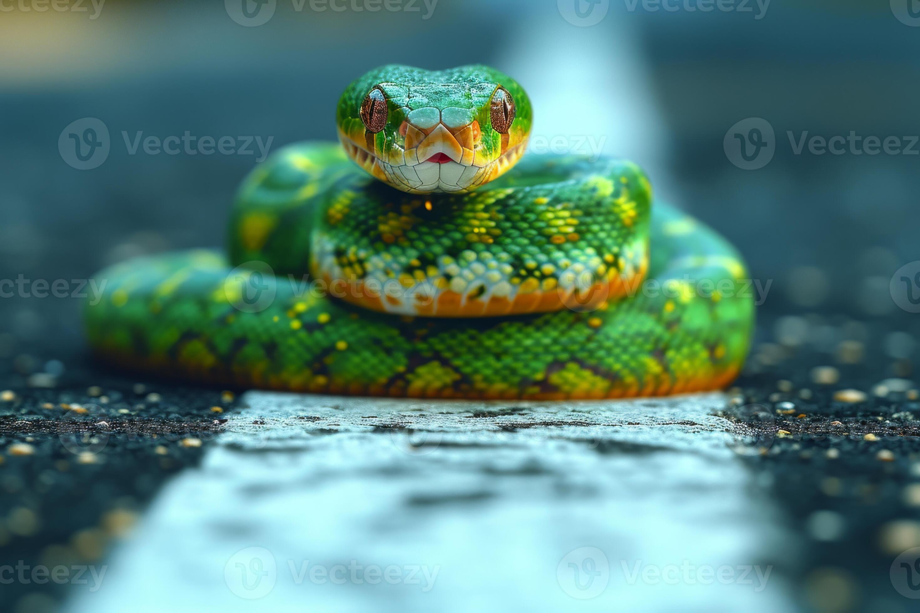 AI generated A snake crawls across a pedestrian crossing on the street ...