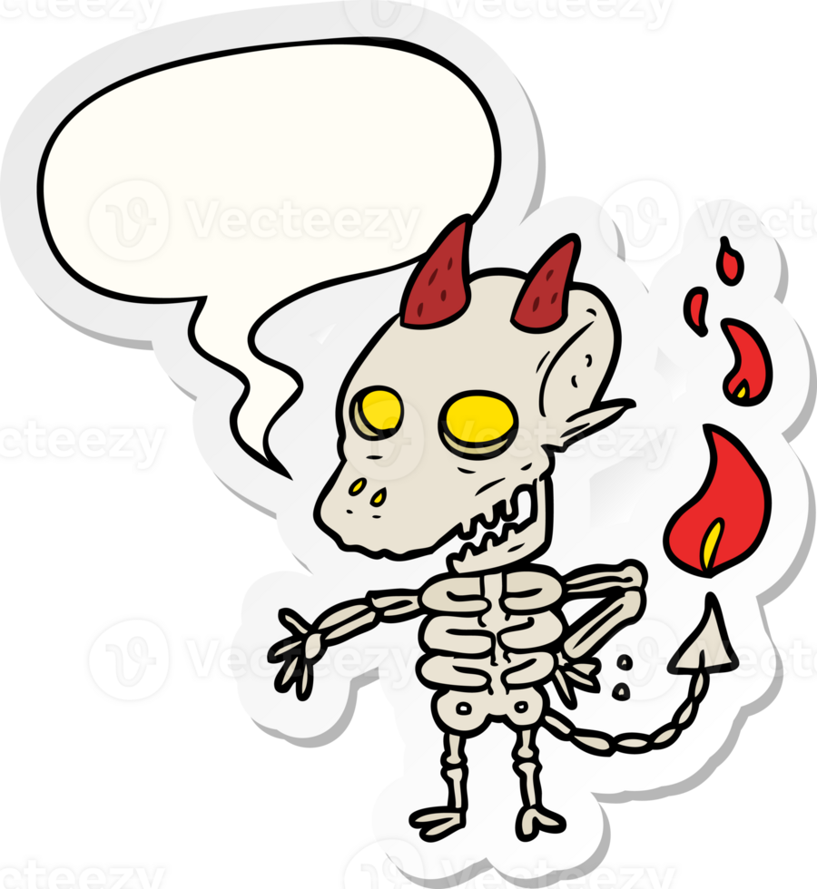 Cartoon Spooky Skeleton Demon And Speech Bubble Sticker 39911564 Png