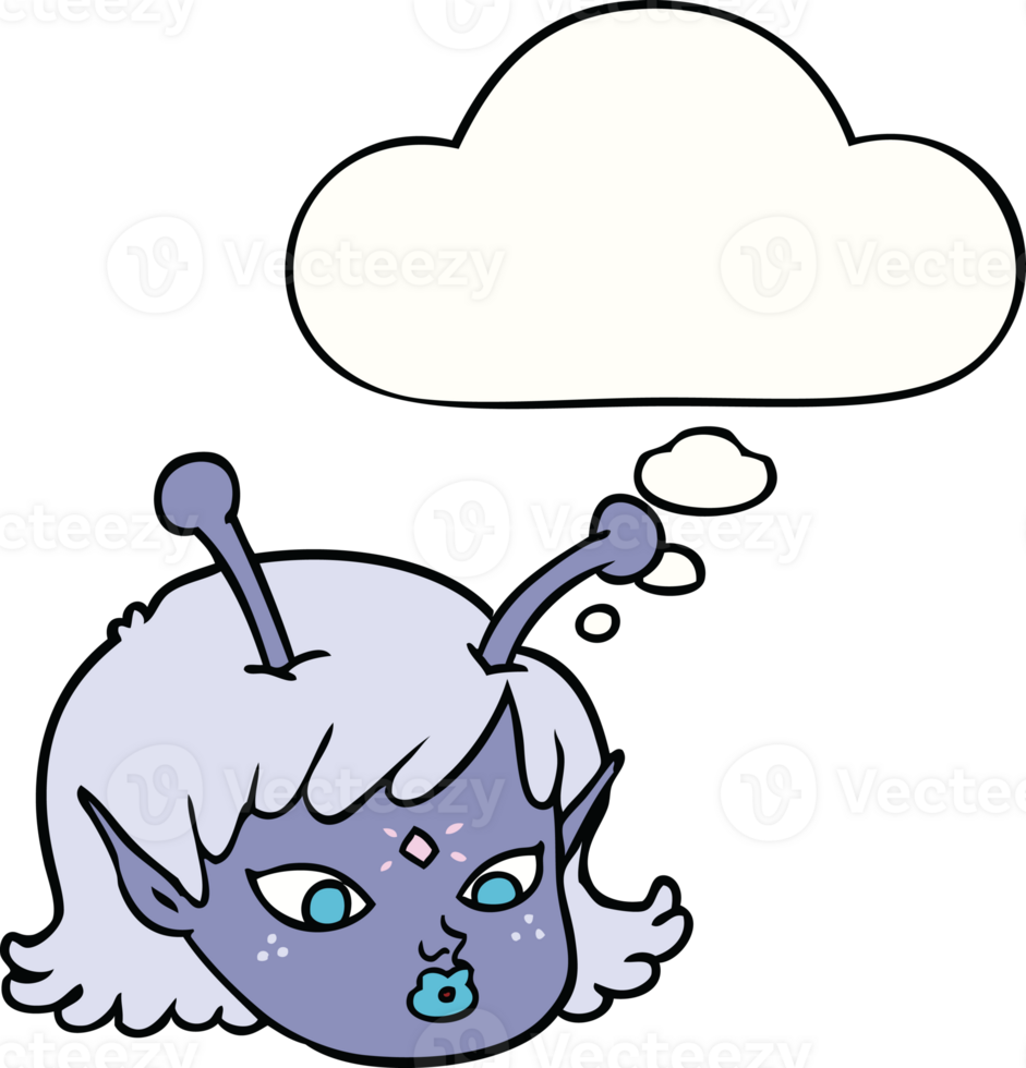 Cartoon Alien Space Girl Face With Thought Bubble 39918439 Png
