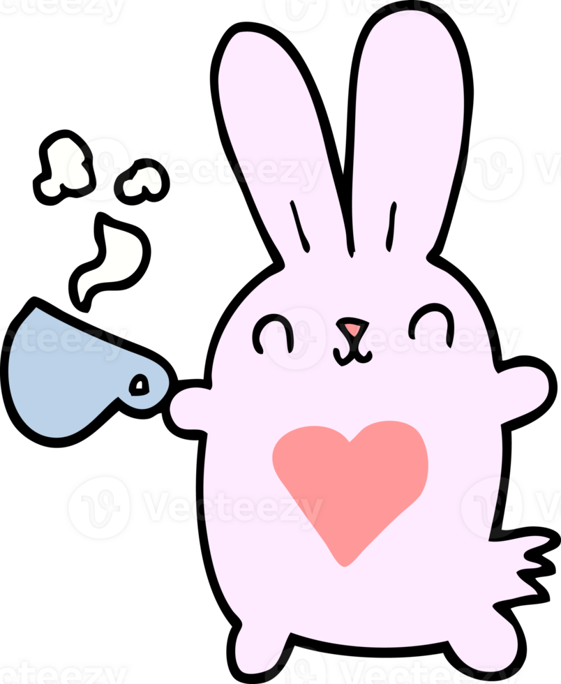 Cute Cartoon Rabbit With Love Heart And Coffee Cup 39925375 Png