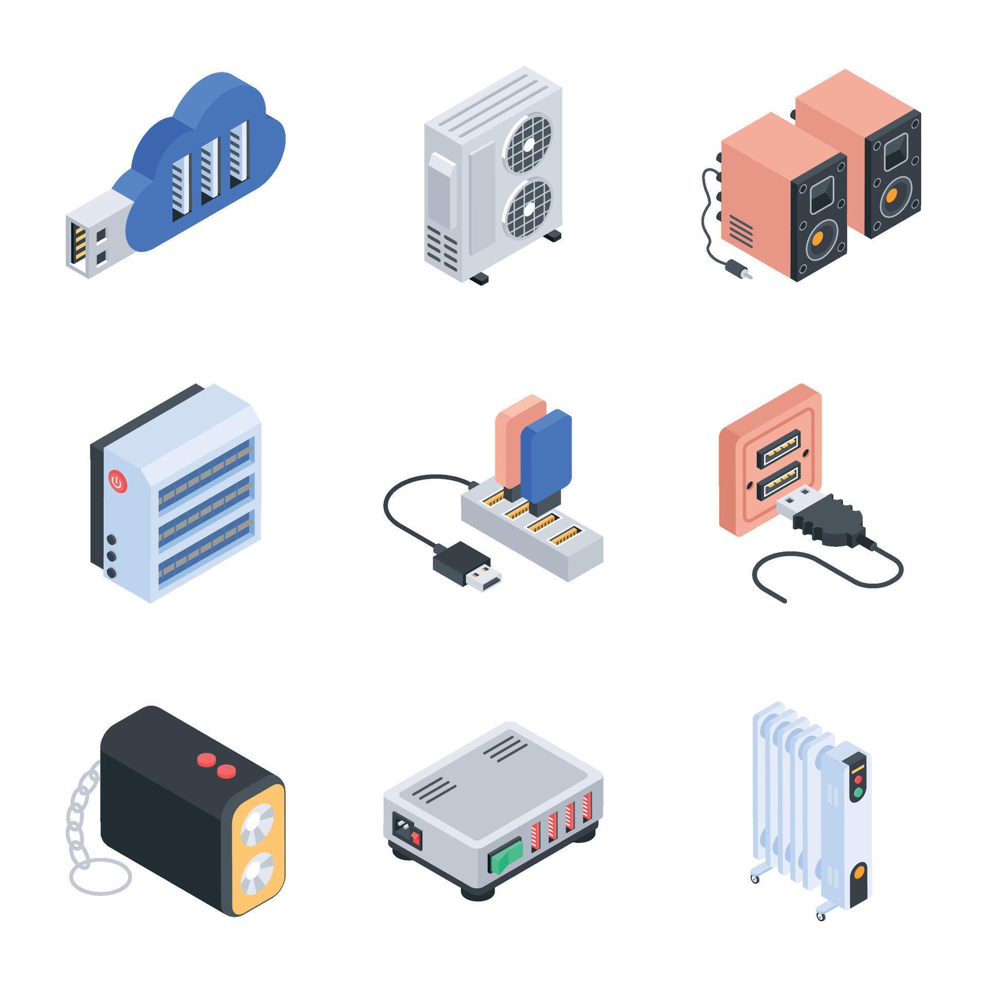 Isometric Icons Depicting Computer Hardware and Devices 39936960 Vector ...