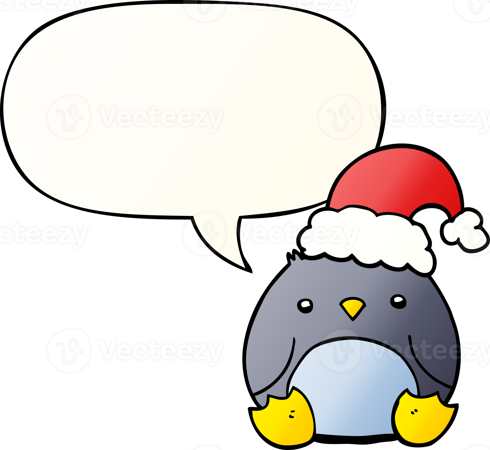 Cute Cartoon Penguin Wearing Christmas Hat With Speech Bubble In Smooth Gradient Style 39943134 Png