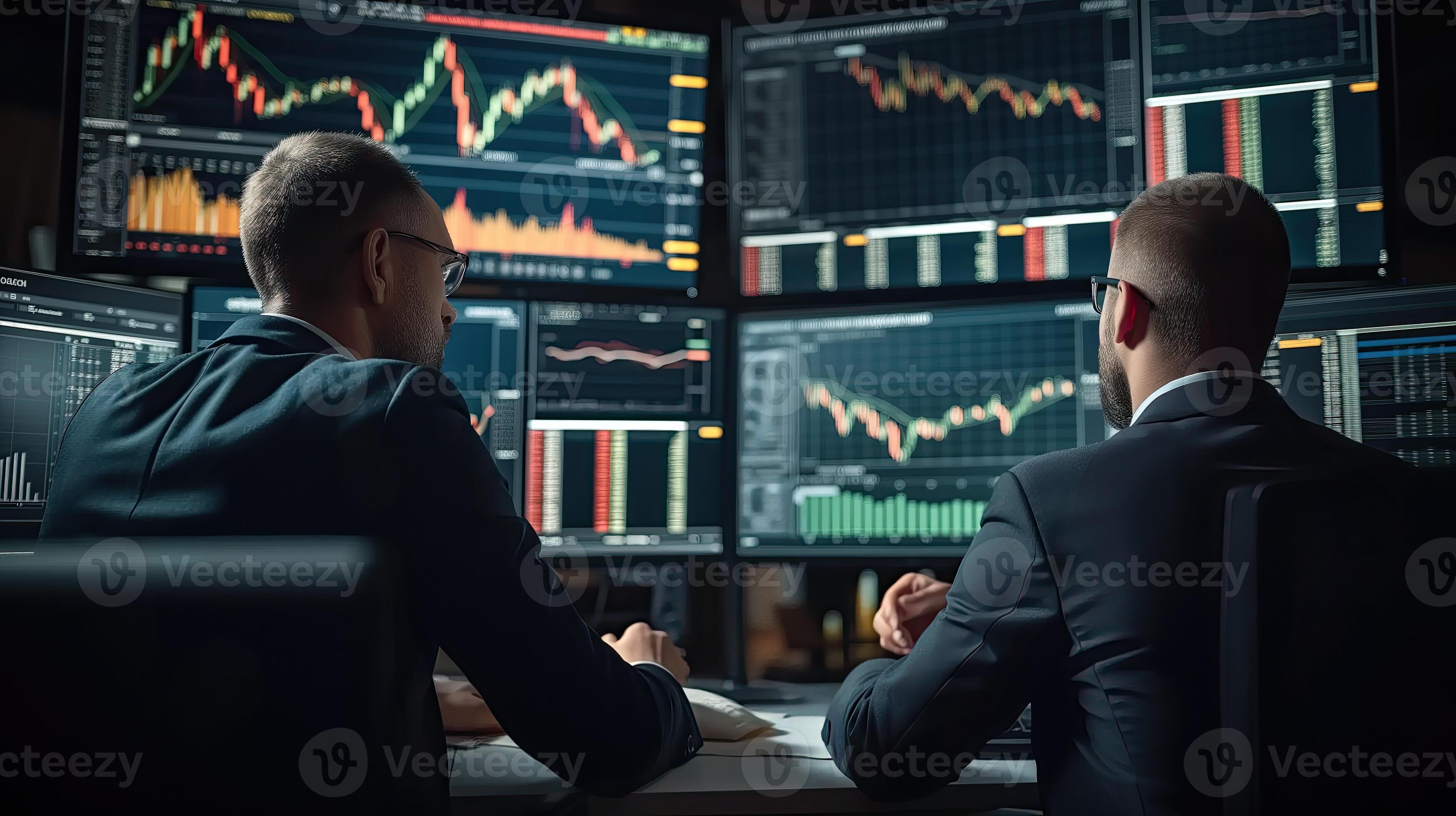 Ai Generated Two Professional Traders Analyzing Stock Market Data On