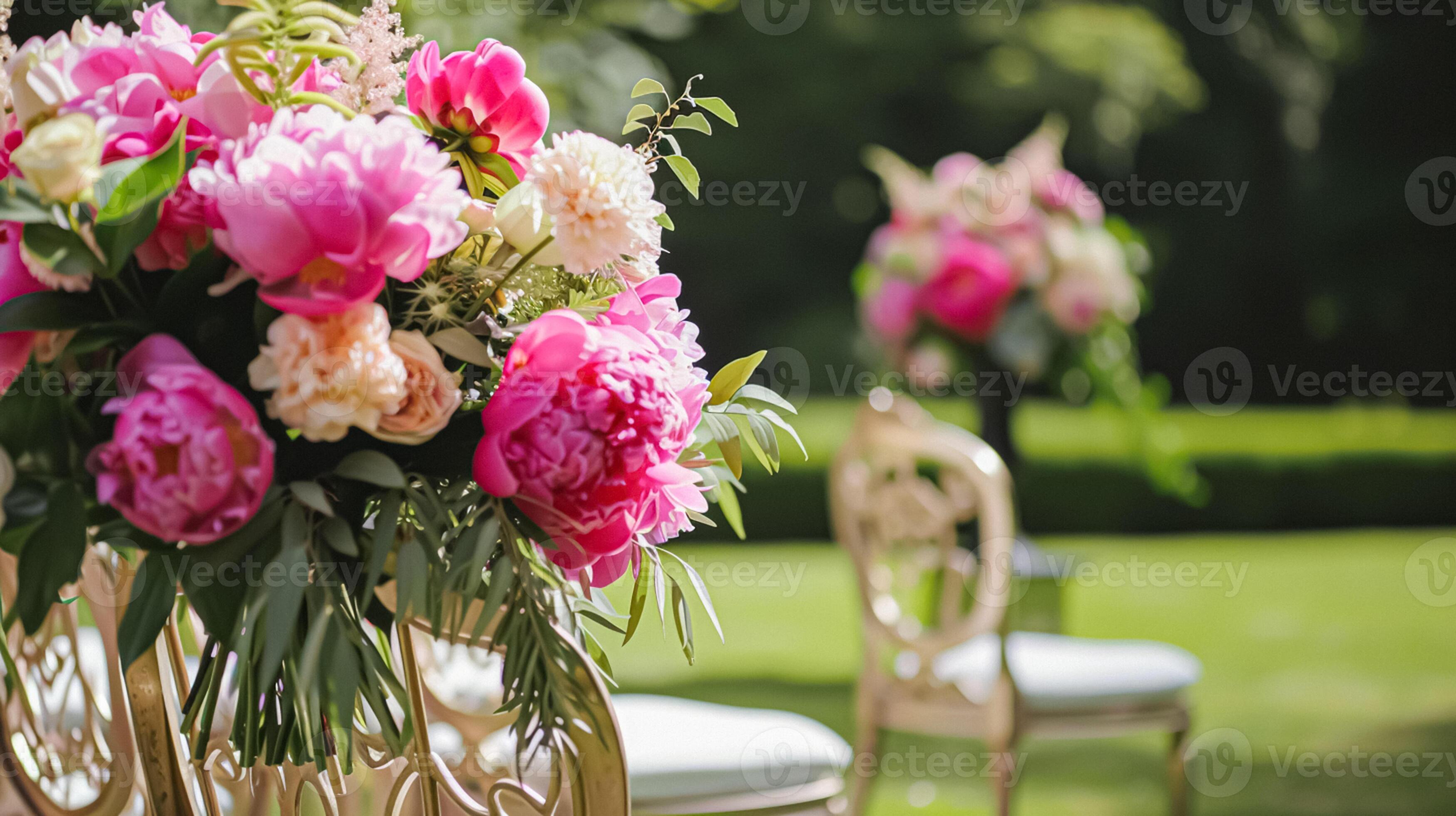 AI generated Wedding decoration with peonies, floral decor and event celebration, peony flowers ...