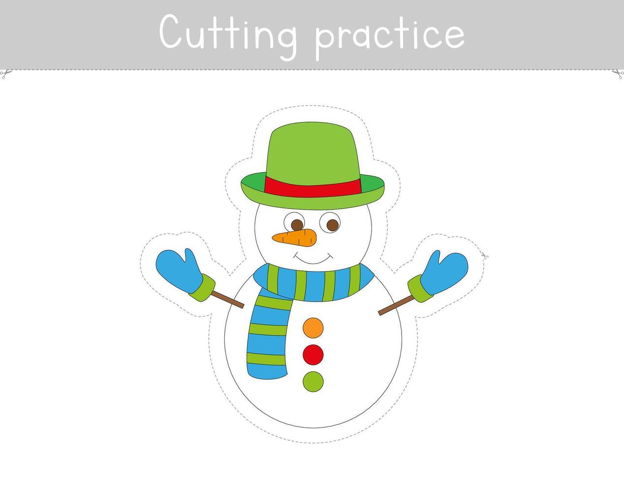 Cutting practice worksheet for winter. Scissor skills for kids. Cute ...