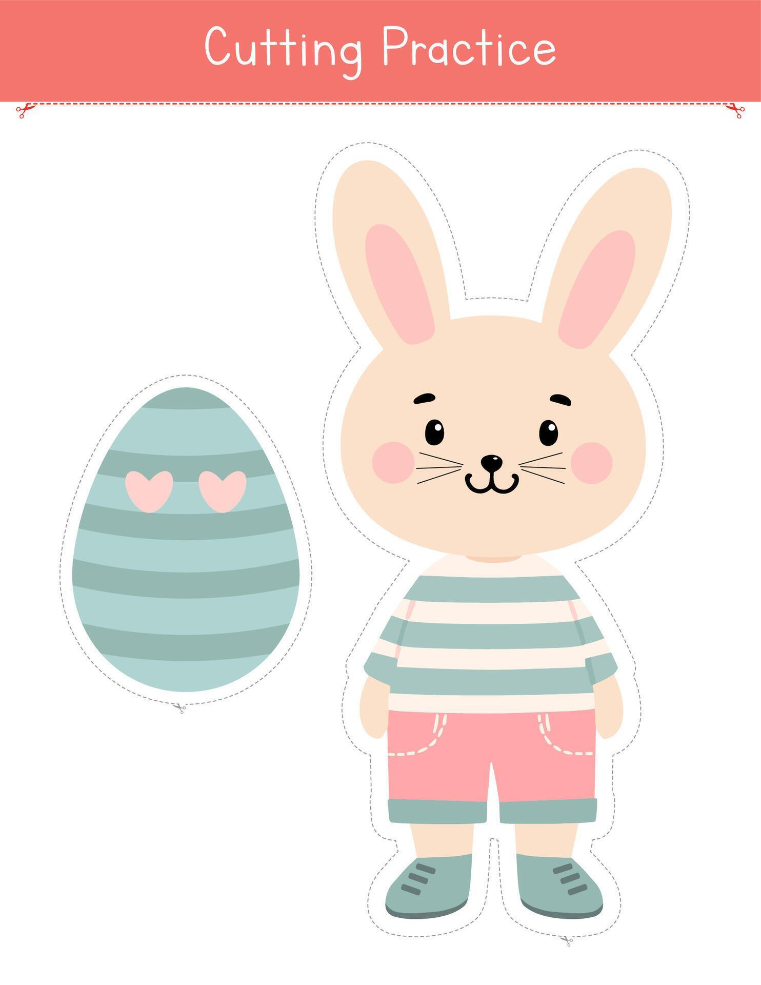 Easter cutting practice activity with cute bunny and an Easter egg ...