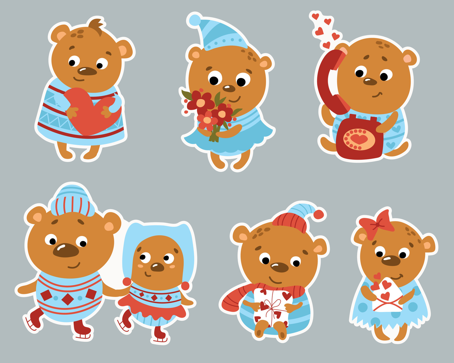 A Set Of Teddy Bear Stickers Valentines 40109278 Vector Art At Vecteezy