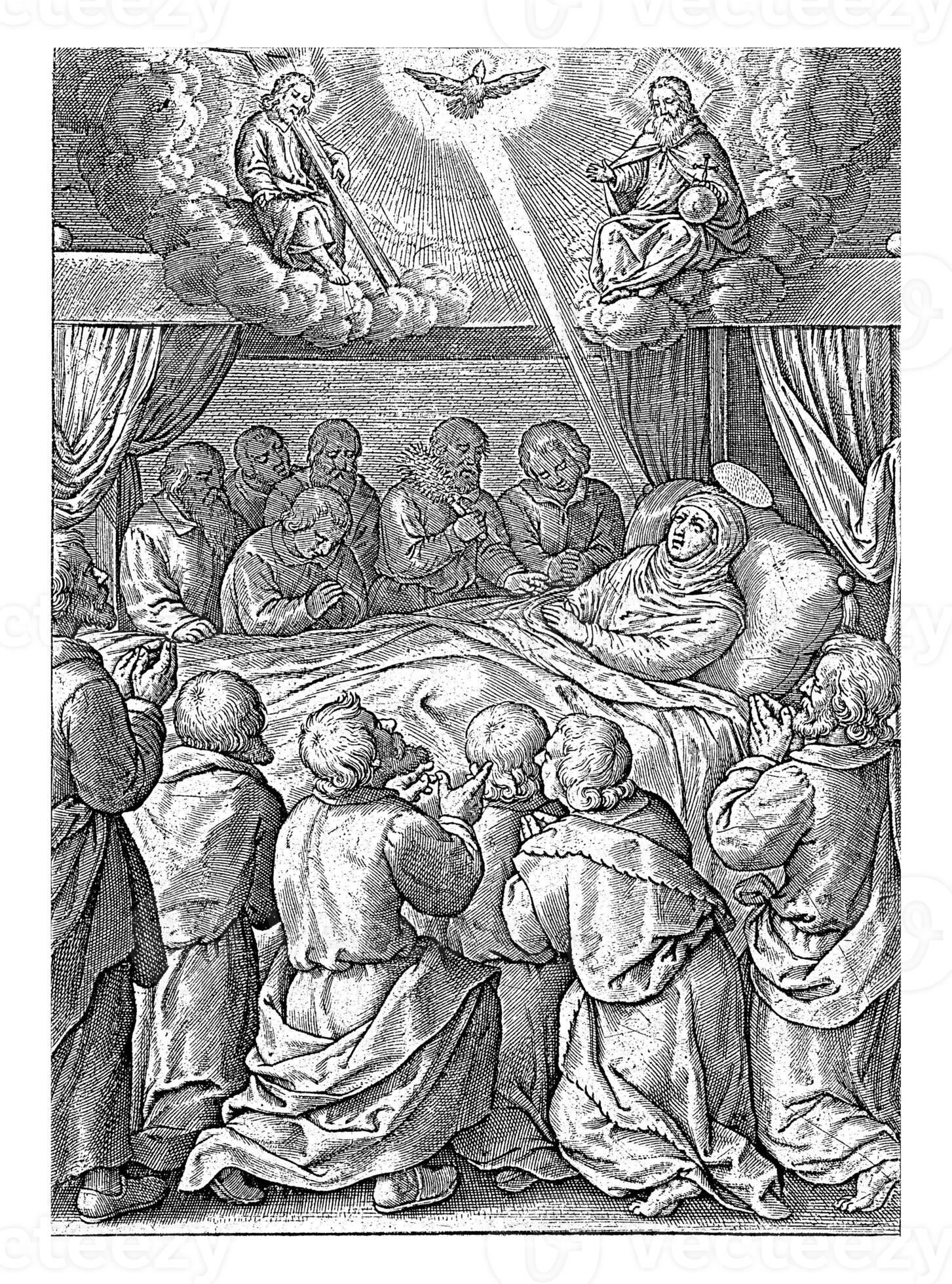Death of Mary, Hieronymus Wierix, 1563 - before 1619 40122815 Stock Photo at Vecteezy