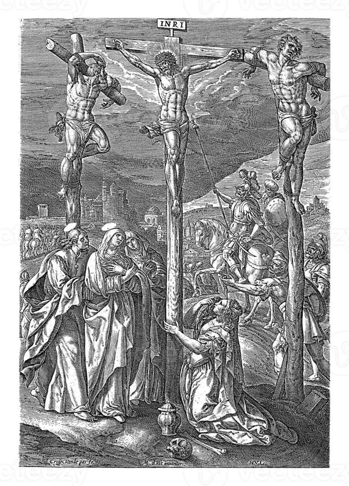 Crucifixion of Christ, Crispijn van de Passe I, after Maerten de Vos, 1574 - 1637 40125571 Stock ...