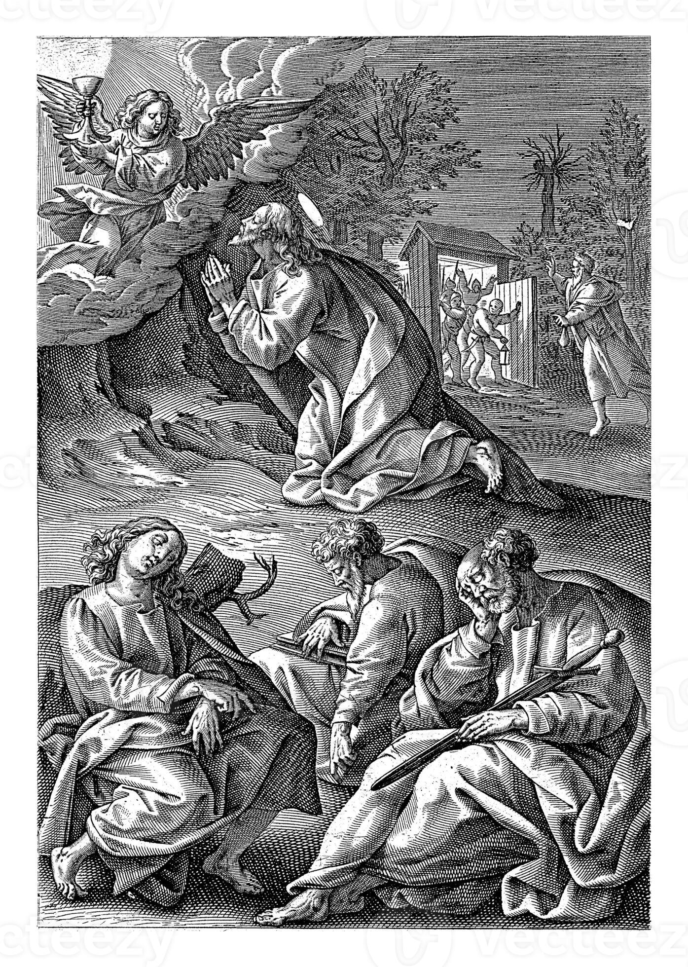 Christ in the Garden of Gethsemane, Antonie Wierix II, after Maerten de Vos, 1583 - 1587 ...
