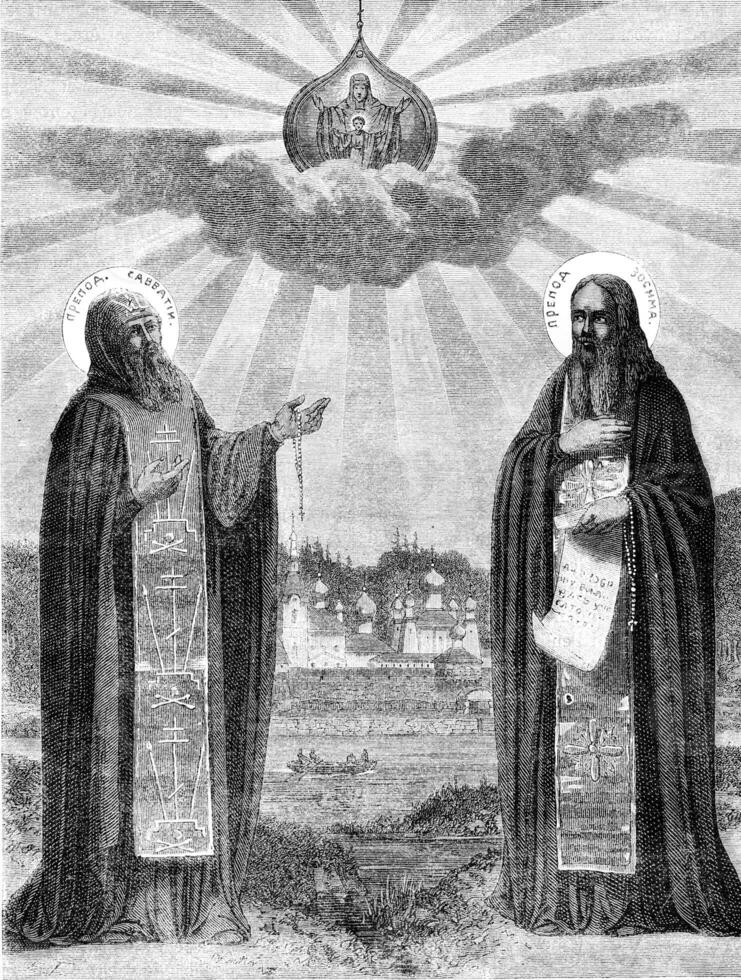Zosima and Savatie, Saints Solovets, vintage engraving 40132230 Stock Photo at Vecteezy