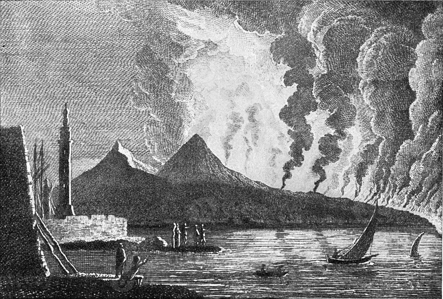 Eruption of Vesuvius on June 15, 1974, vintage engraving. 40132766 ...