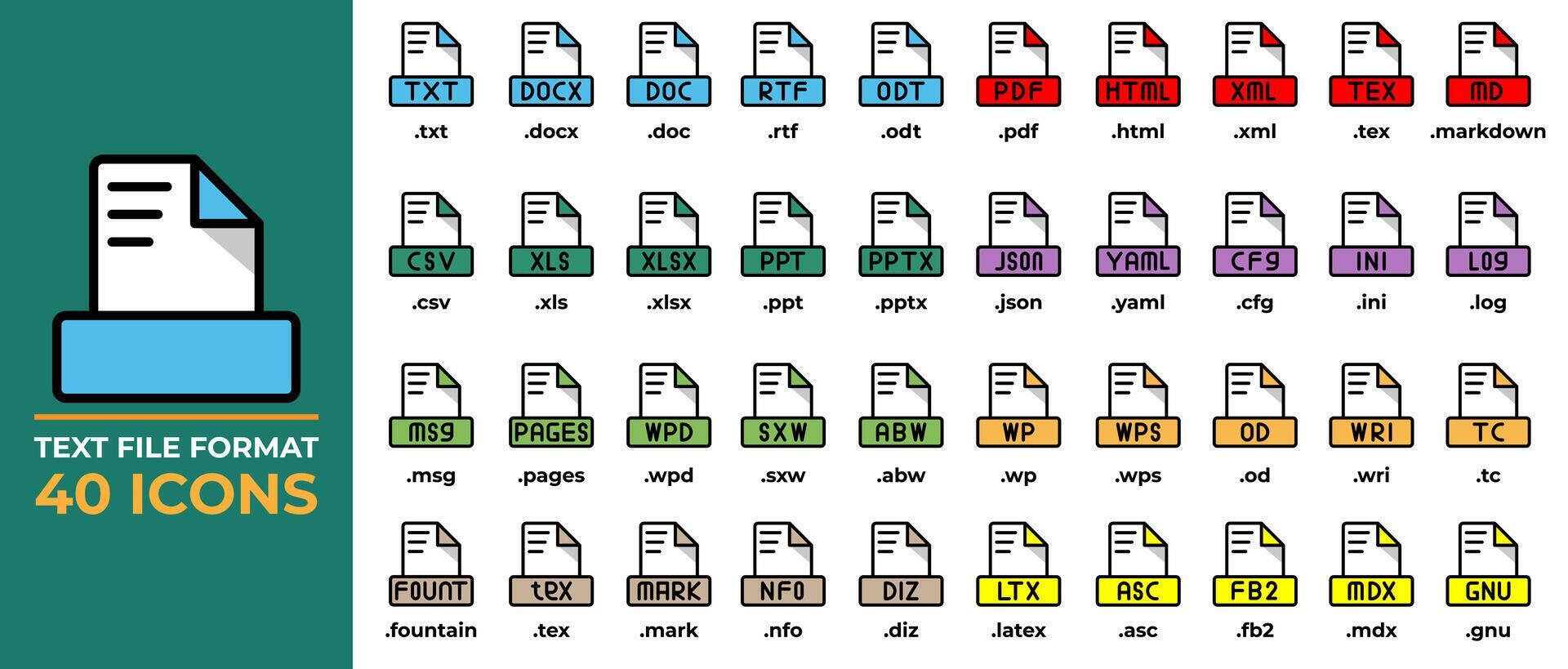 Set File format icons in flat style. txt, ppt, pdf, doc, csv, File ...