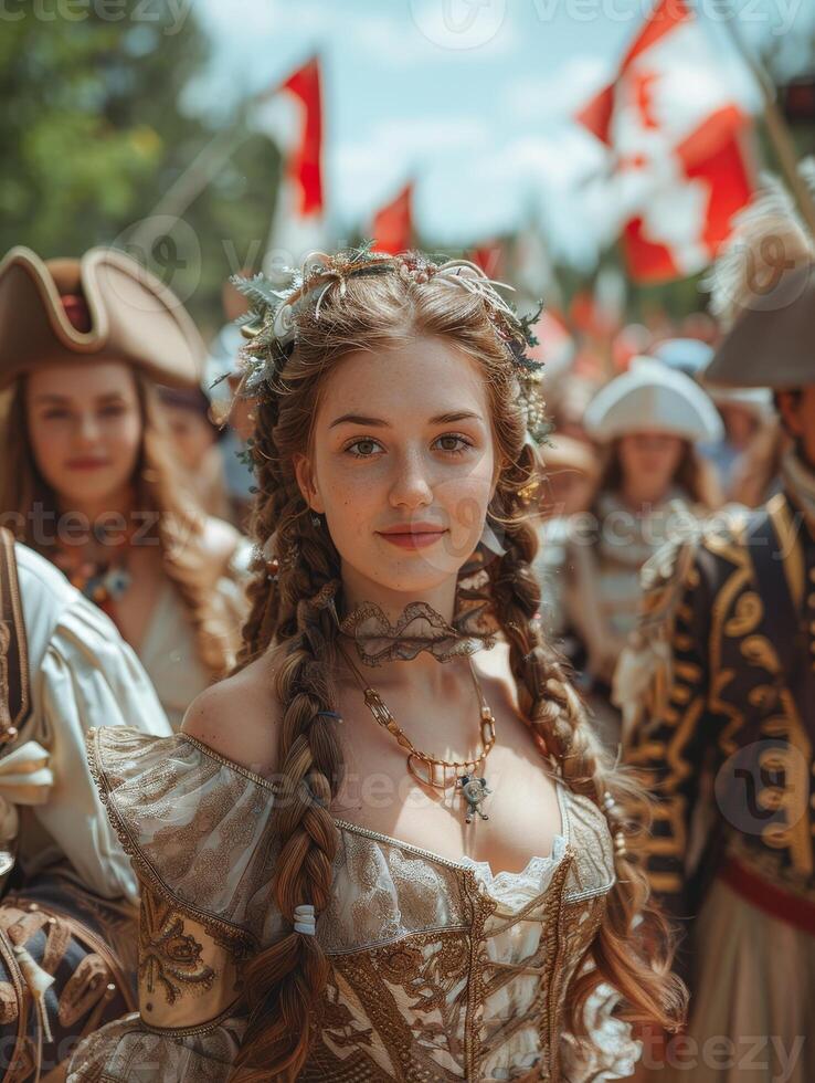 AI generated Victoria Day parade features marching bands, historical costumes, Canadian flags ...