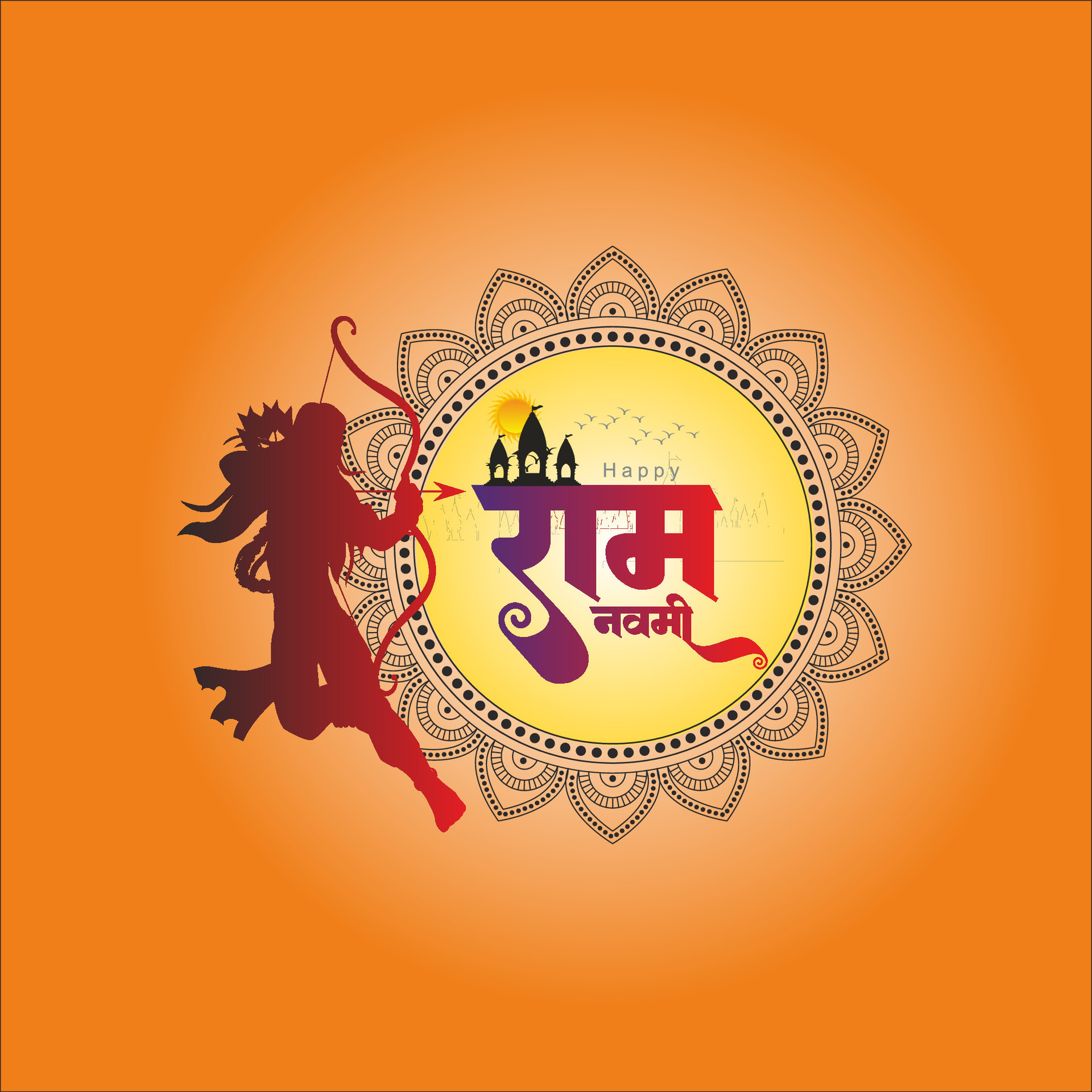 Happy Ram Navami Festival Of India Lord Rama Vector Illustration
