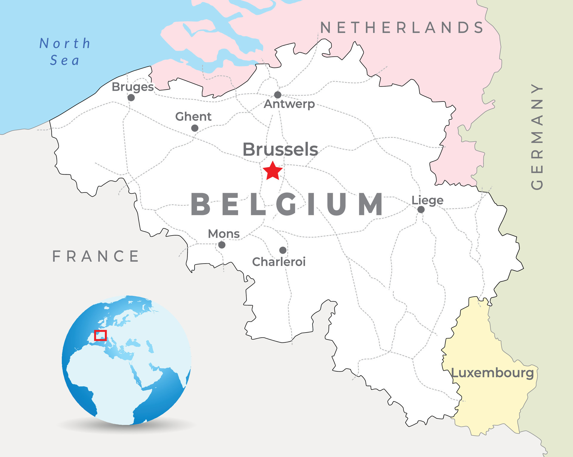 Belgium map with capital Brussels, most important cities and national borders 40137451 Vector ...