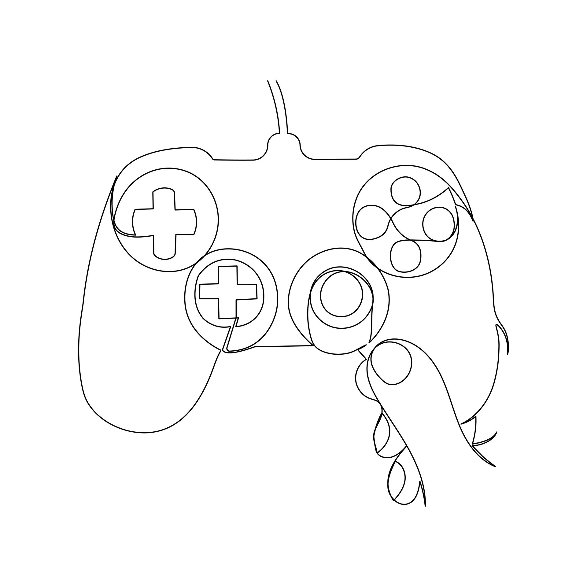Continuous Line Drawing Of Hands With Game Controller Joysticks Or Gamepads Vector Art