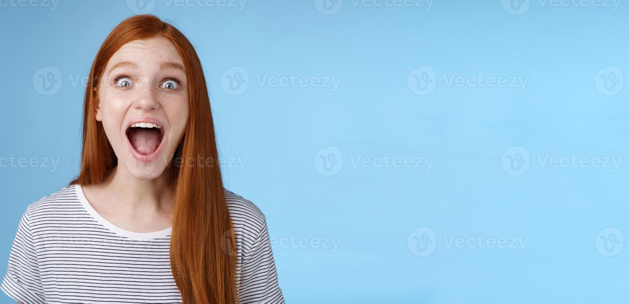 Amused Thrilled Enthusiastic Surprised Good Looking Redhead Girl Wide