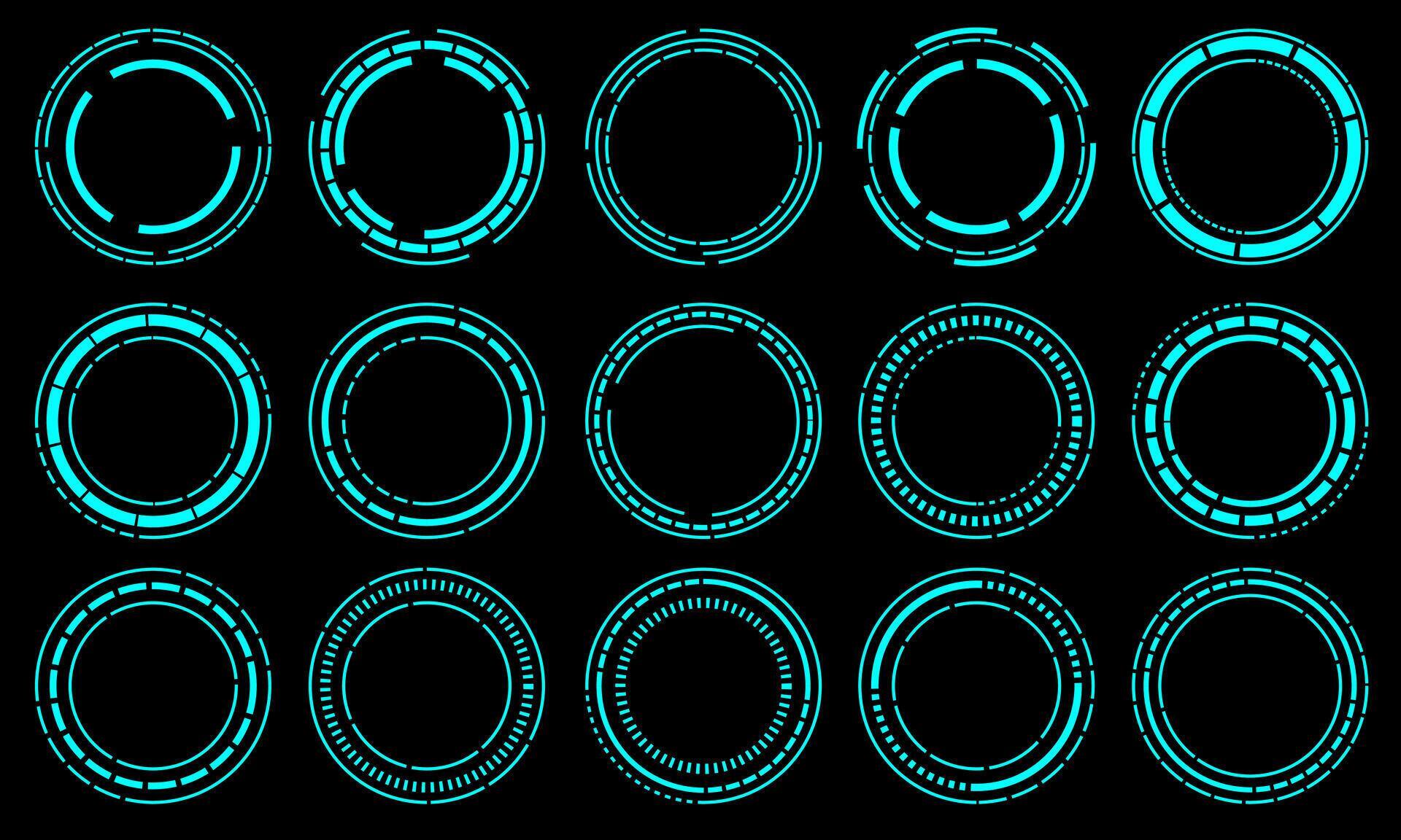 Set of sci fi blue circle user interface elements technology futuristic ...