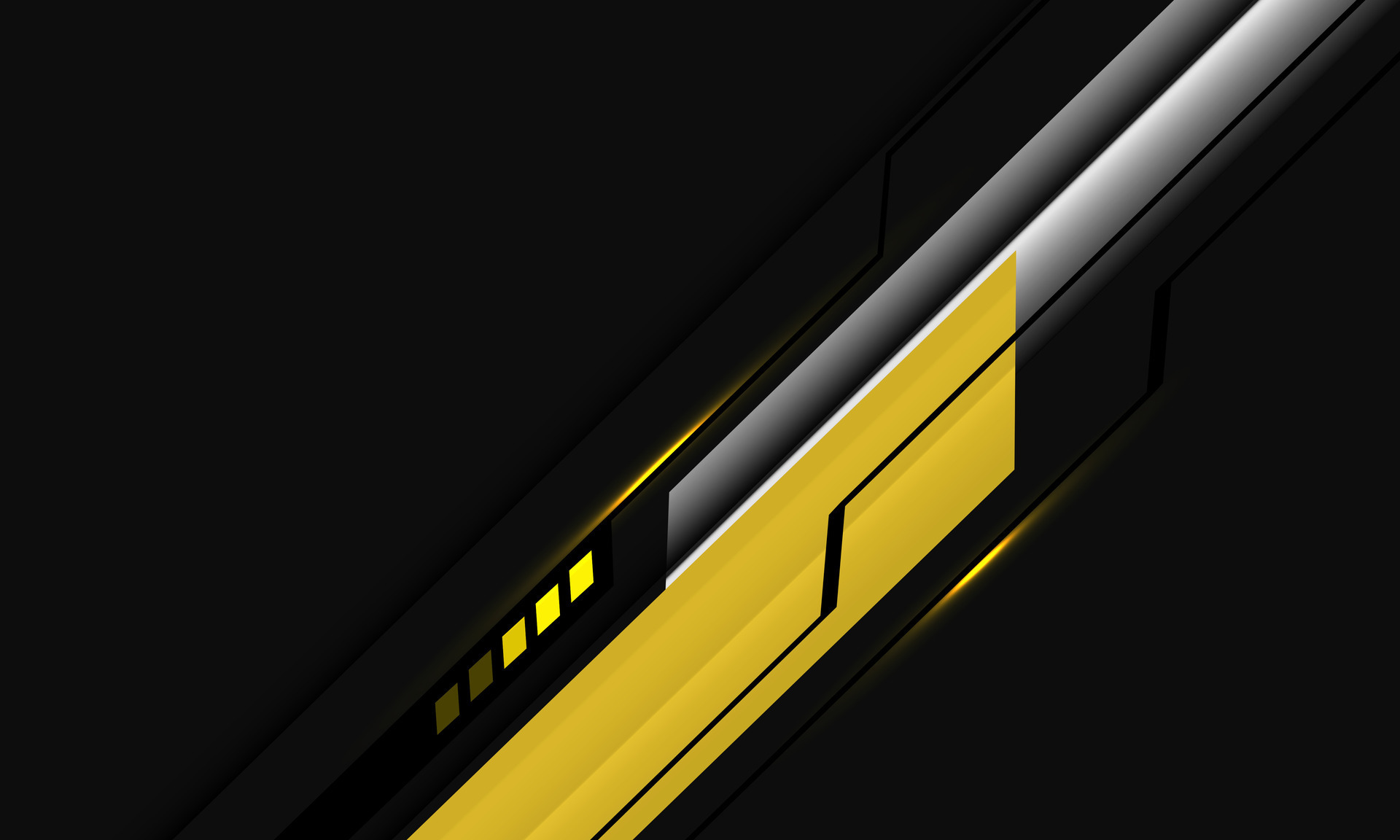 Abstract Yellow Metallic Silver Black Cyber Slash Geometric On Grey With Blank Space Design