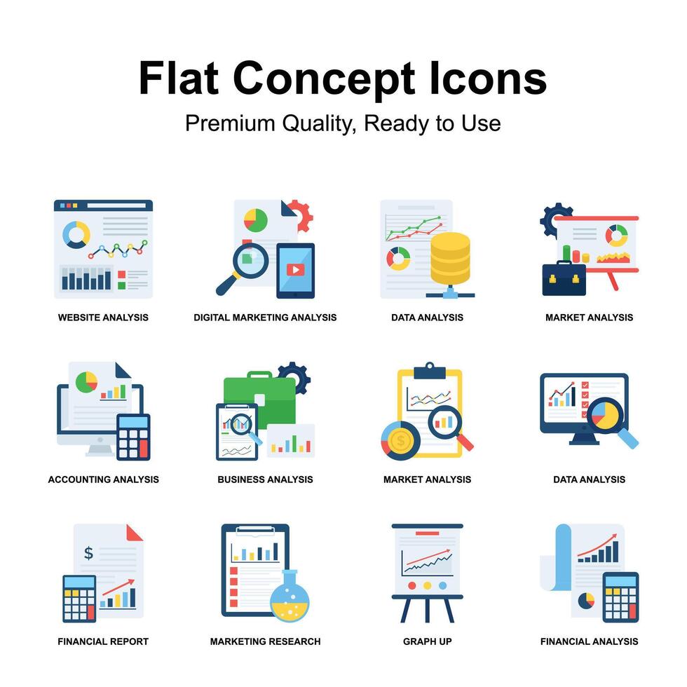 A set of flat conceptual icons in modern flat style, ready to use in ...