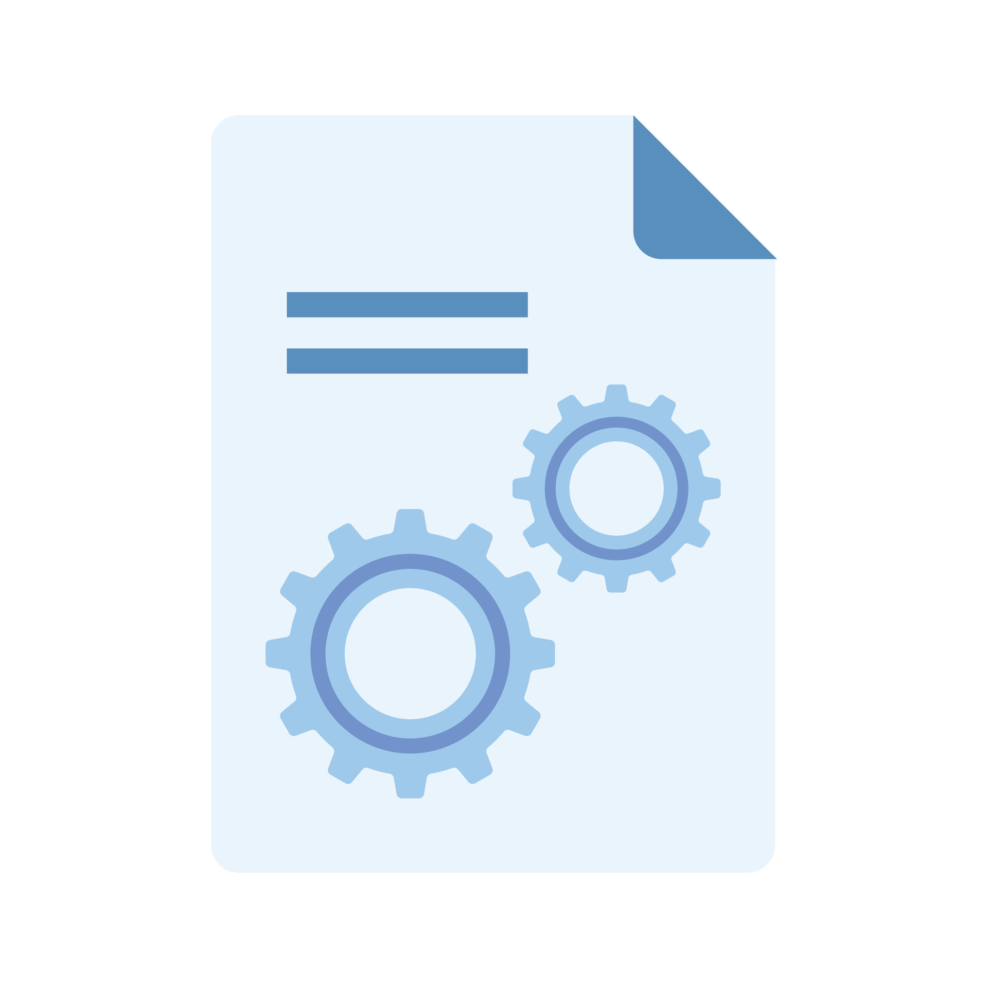 Cogwheel on paper showing flat concept icon of document setting ...