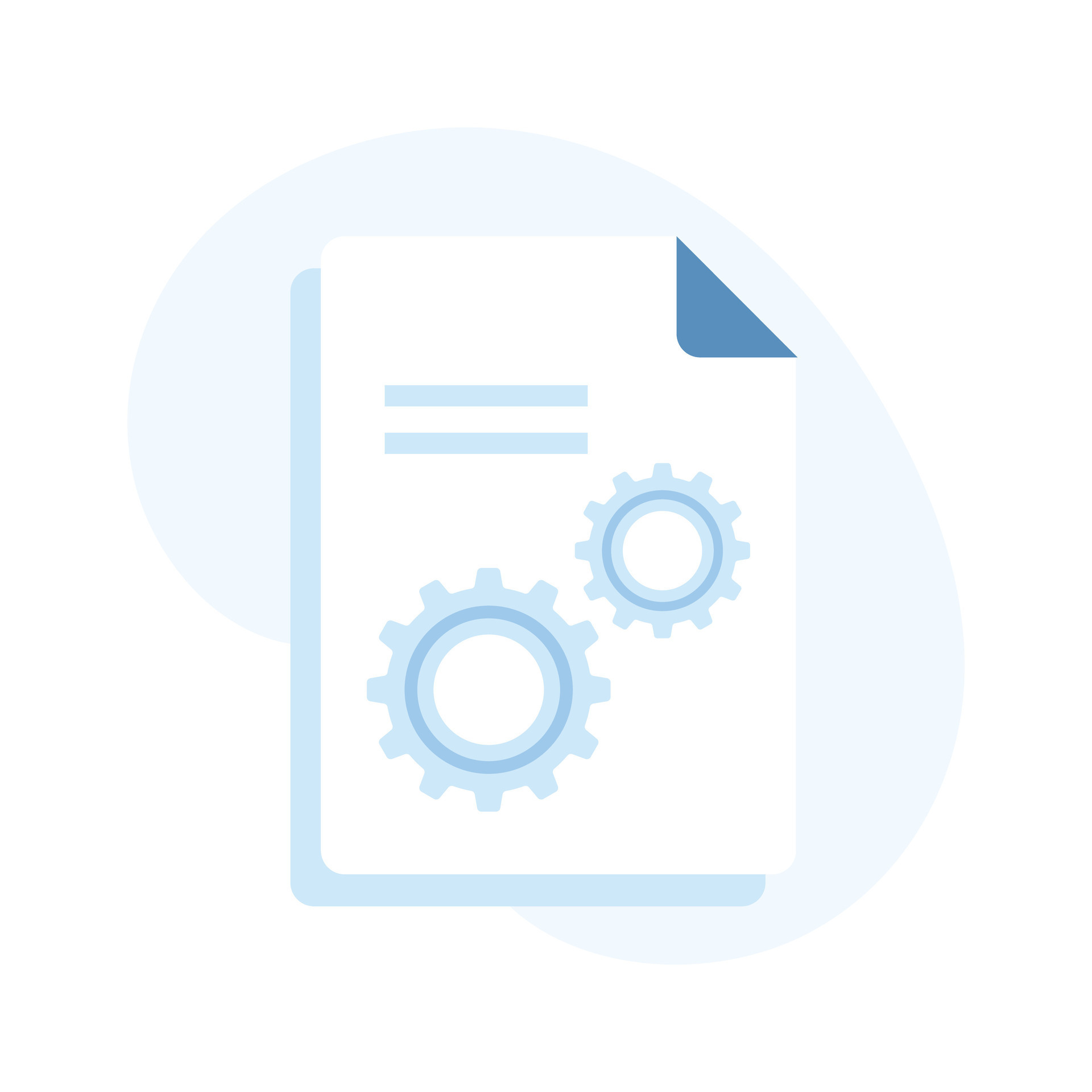 Cogwheel on paper showing flat concept icon of document setting ...