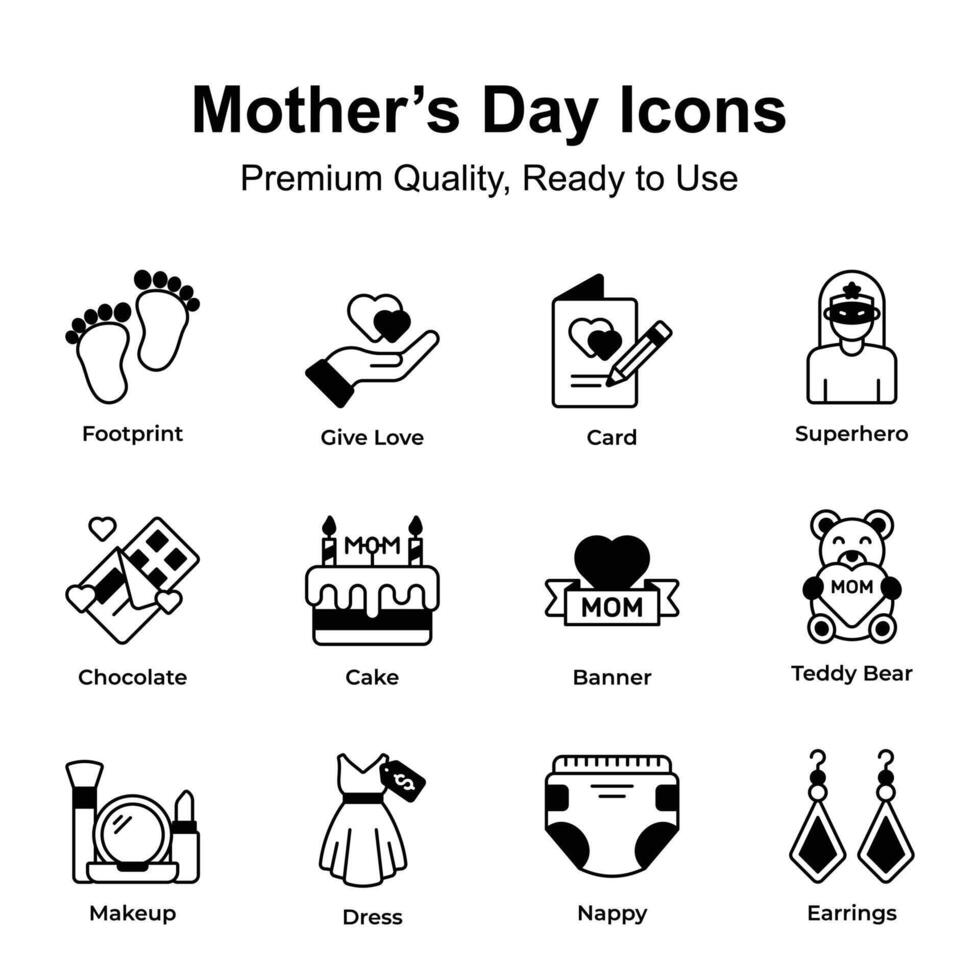 Pack Of Mothers Day Icons In Editable Style Ready For Premium Use