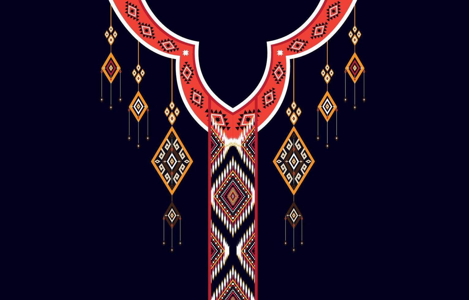 Geometric Ethnic Oriental Pattern Traditional Floral Necklace Embroidery Design For Fashion