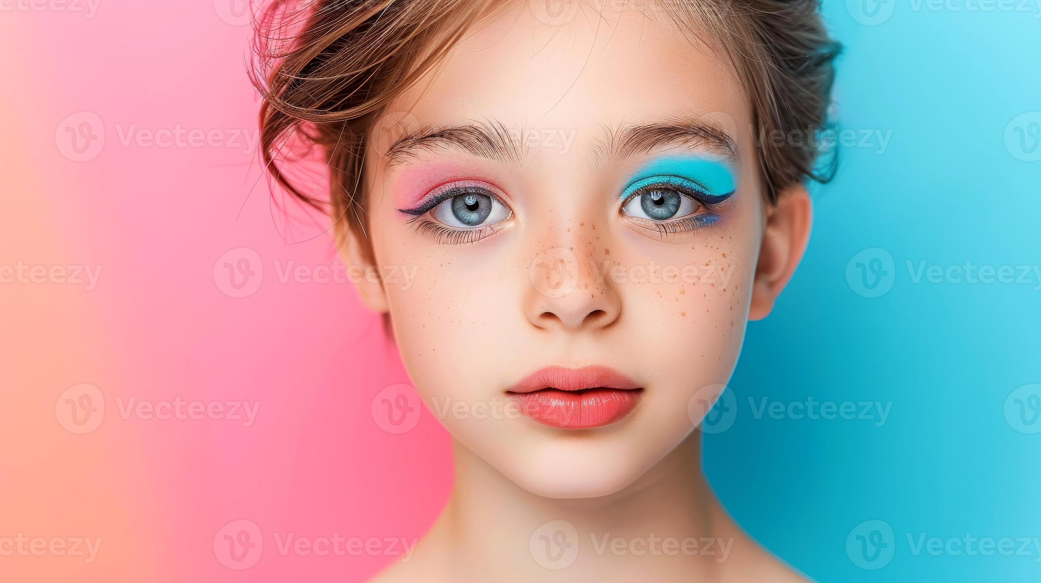 AI generated Close-up, Pretty face of a beautiful child girl with multi ...