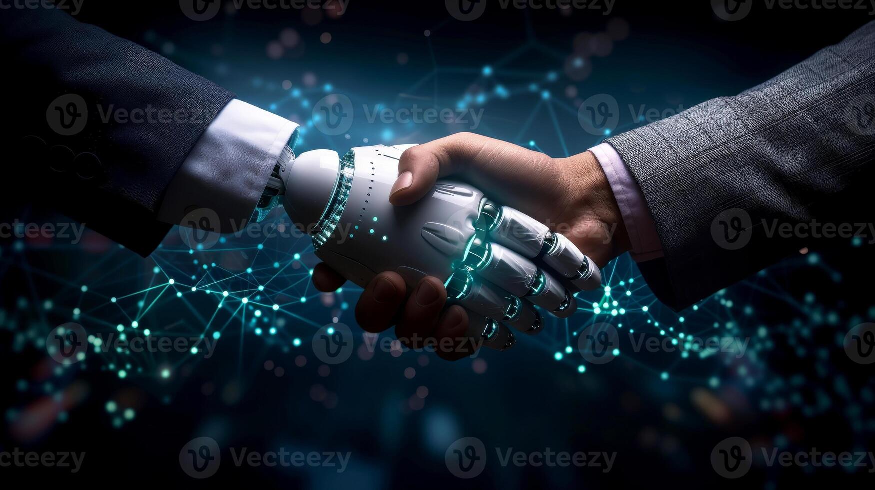 AI generated Robot handshake with human, future business partnership ... AI generated Robot handshake with human, future business partnership ...