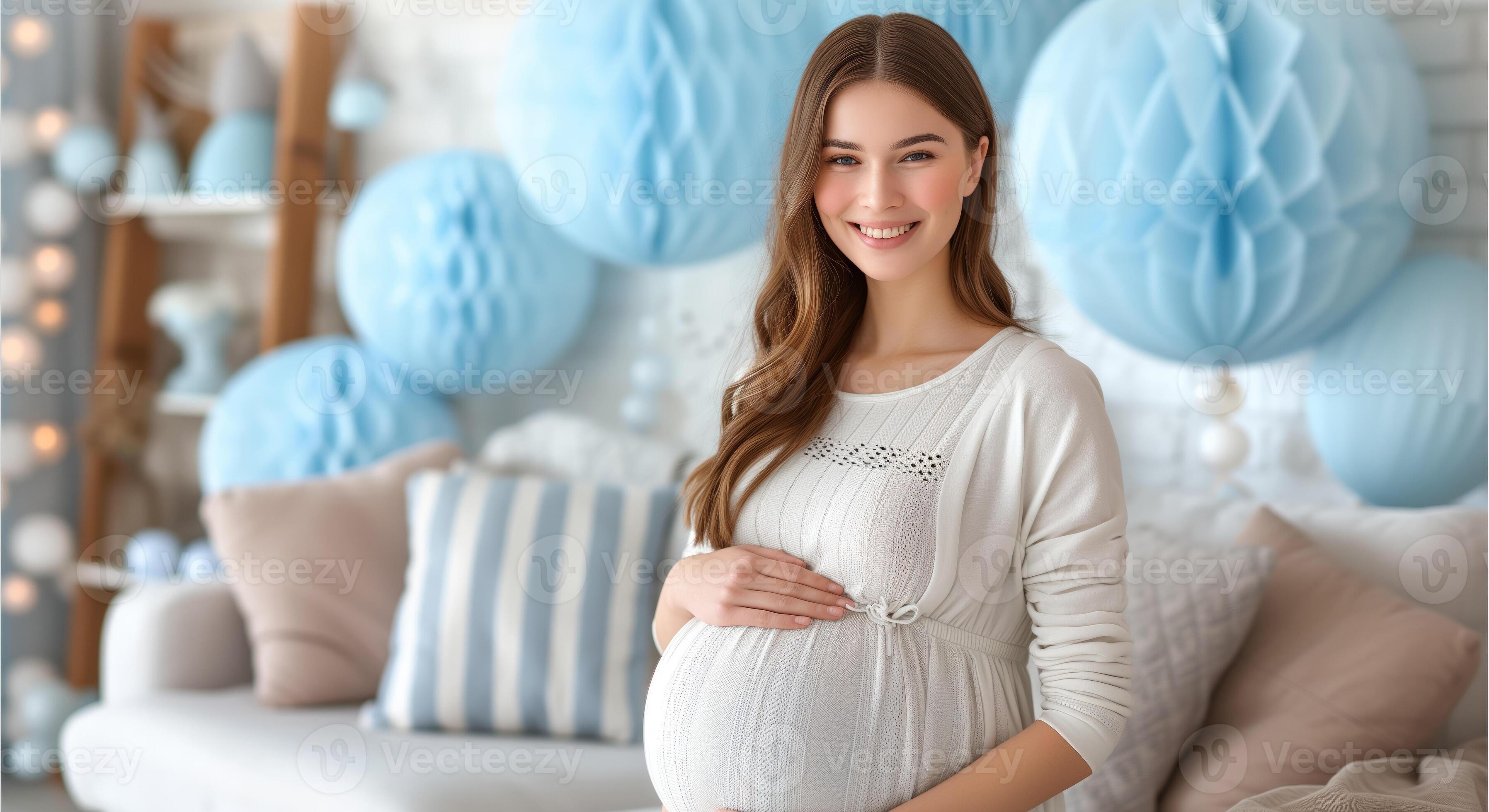 AI generated Pregnant Woman Standing in Front of Couch 40172490 Stock Photo at Vecteezy