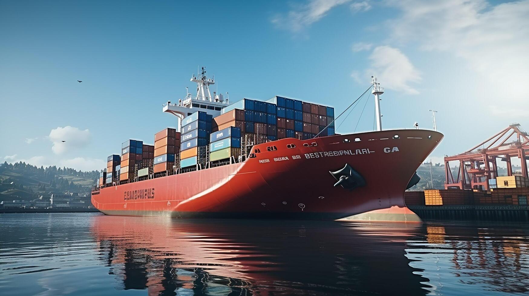 AI generated Container cargo freight ship during discharging at ... AI generated Container cargo freight ship during discharging at ...