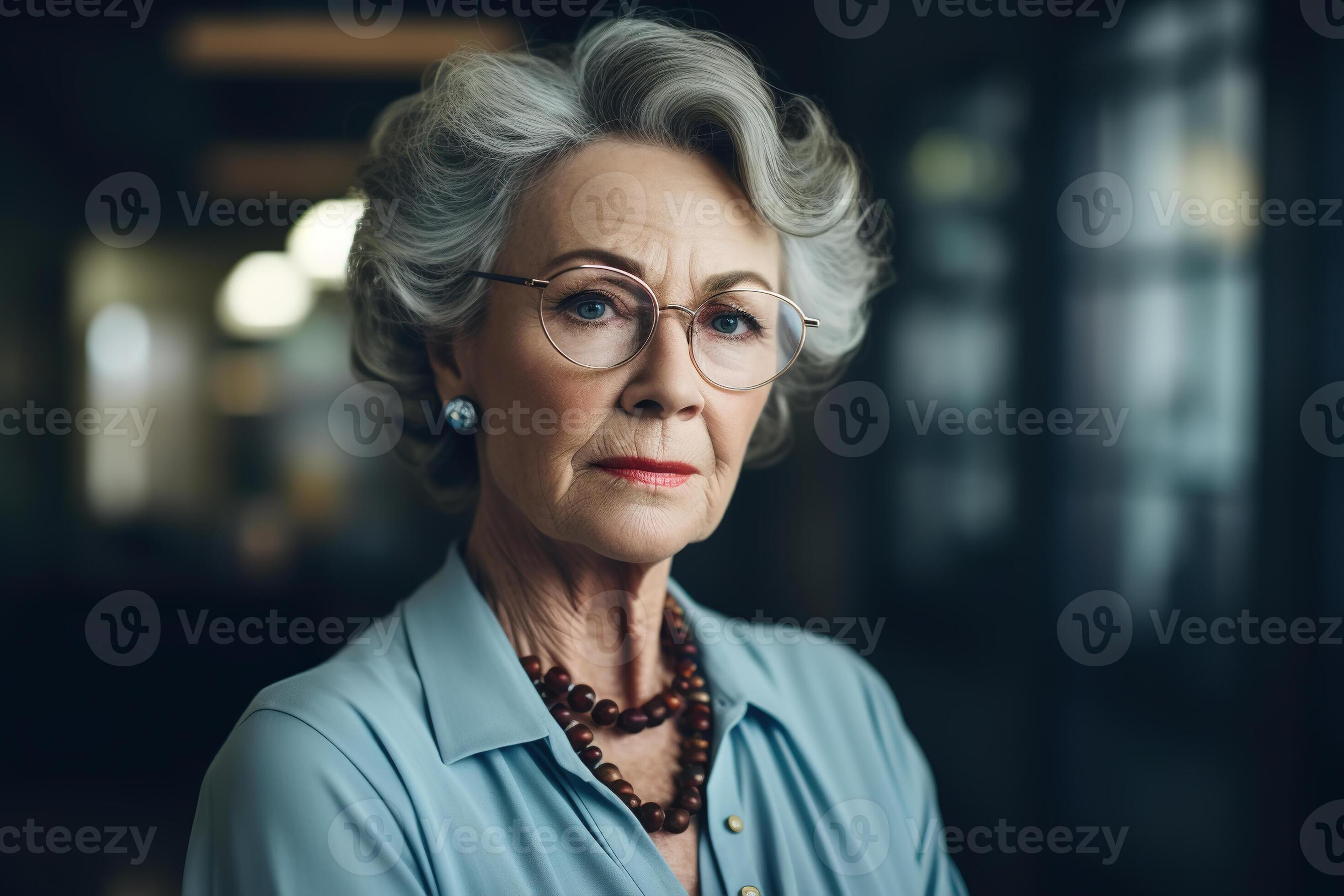AI generated Portrait of confident stern senior woman wearing glasses ...