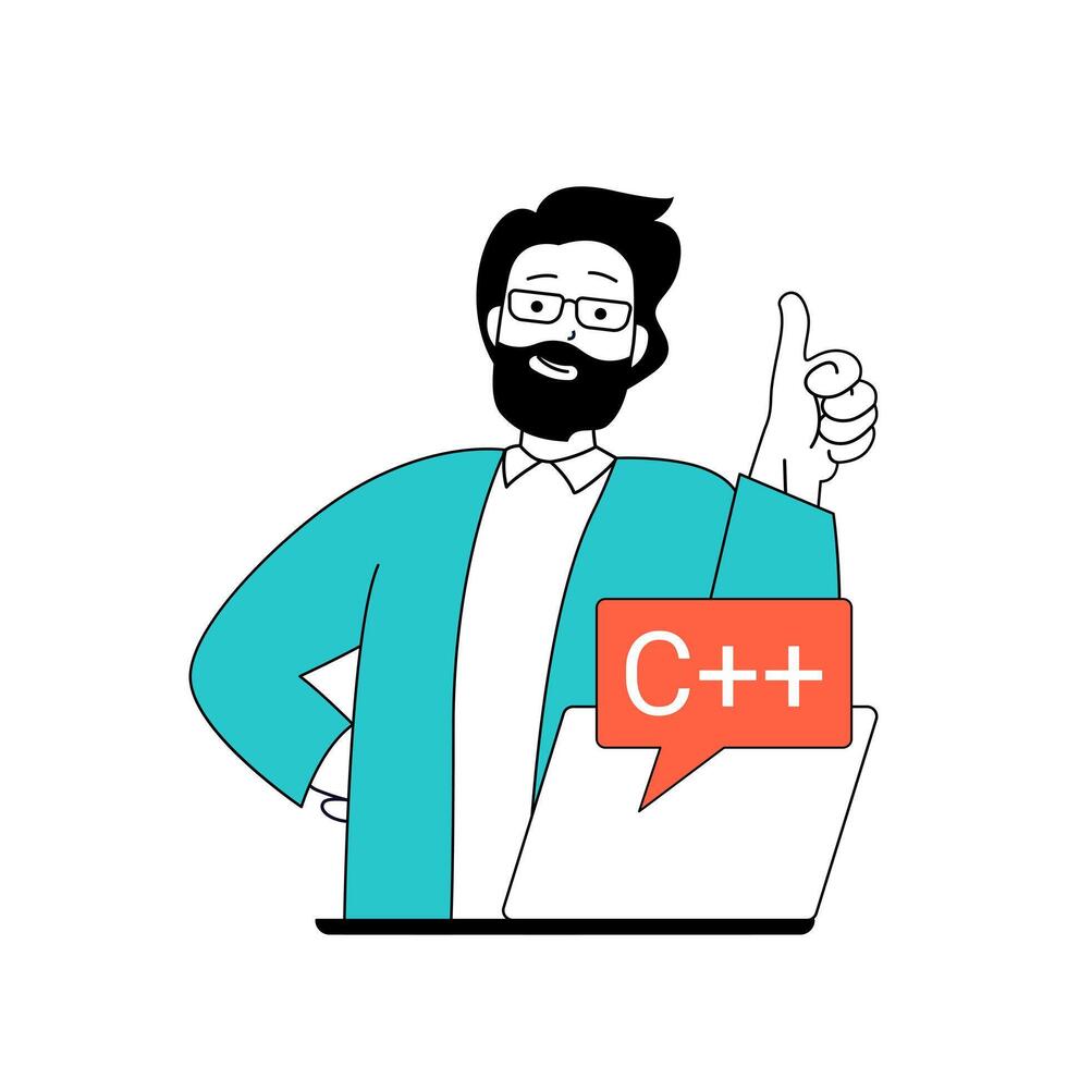 Programming concept with cartoon people in flat design for web. Man ...