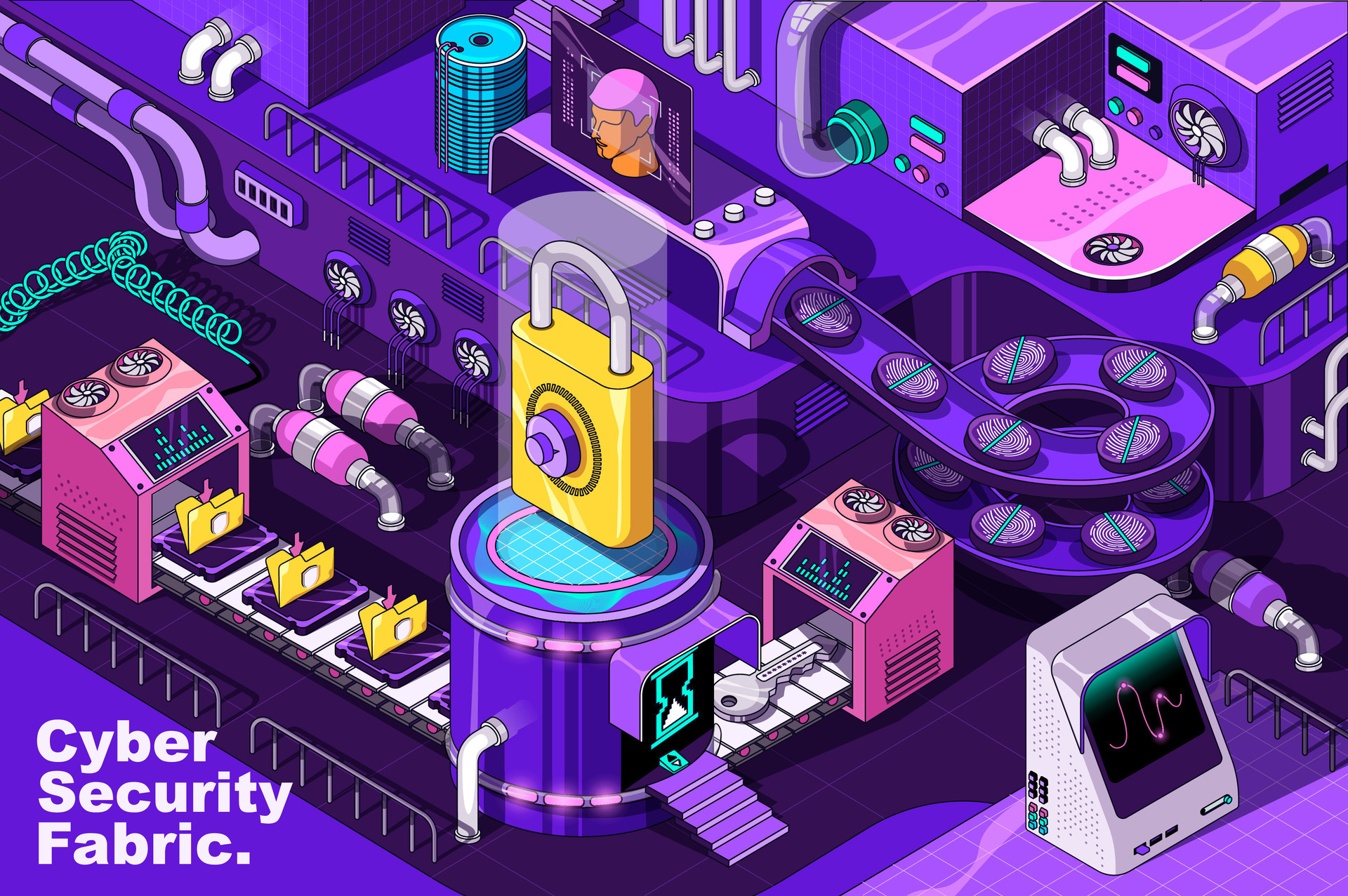 Cyber Security Web Concept In 3d Isometric Design Personal Data Protection System With