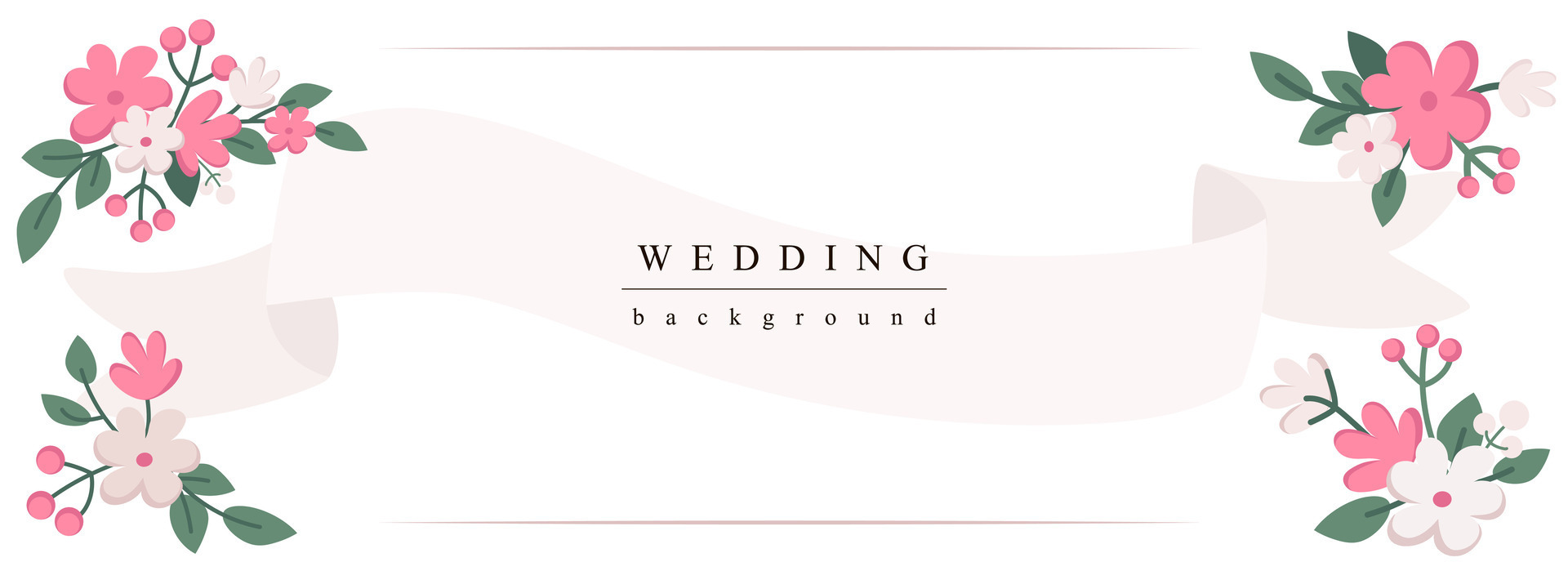 Wedding horizontal web banner. Abstract pink flowers and bouquets with ...