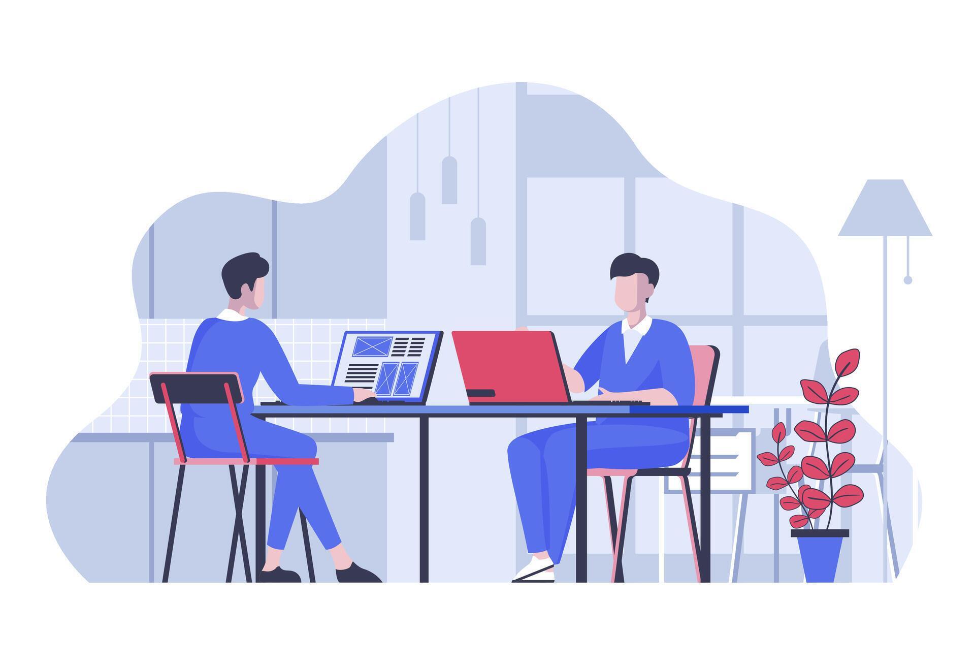 Web development concept with cartoon people in flat design for web ...