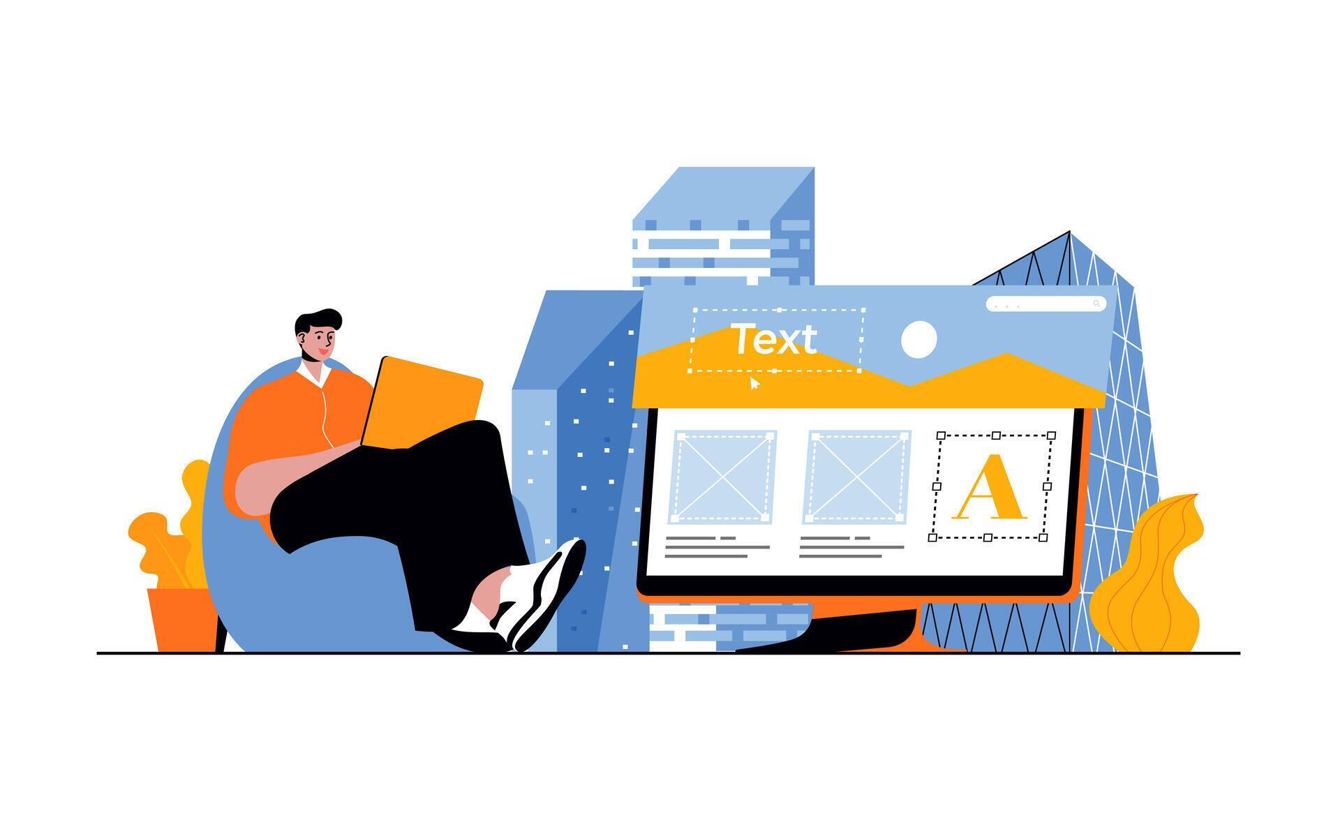 Web development concept with people in flat cartoon design. Man ...