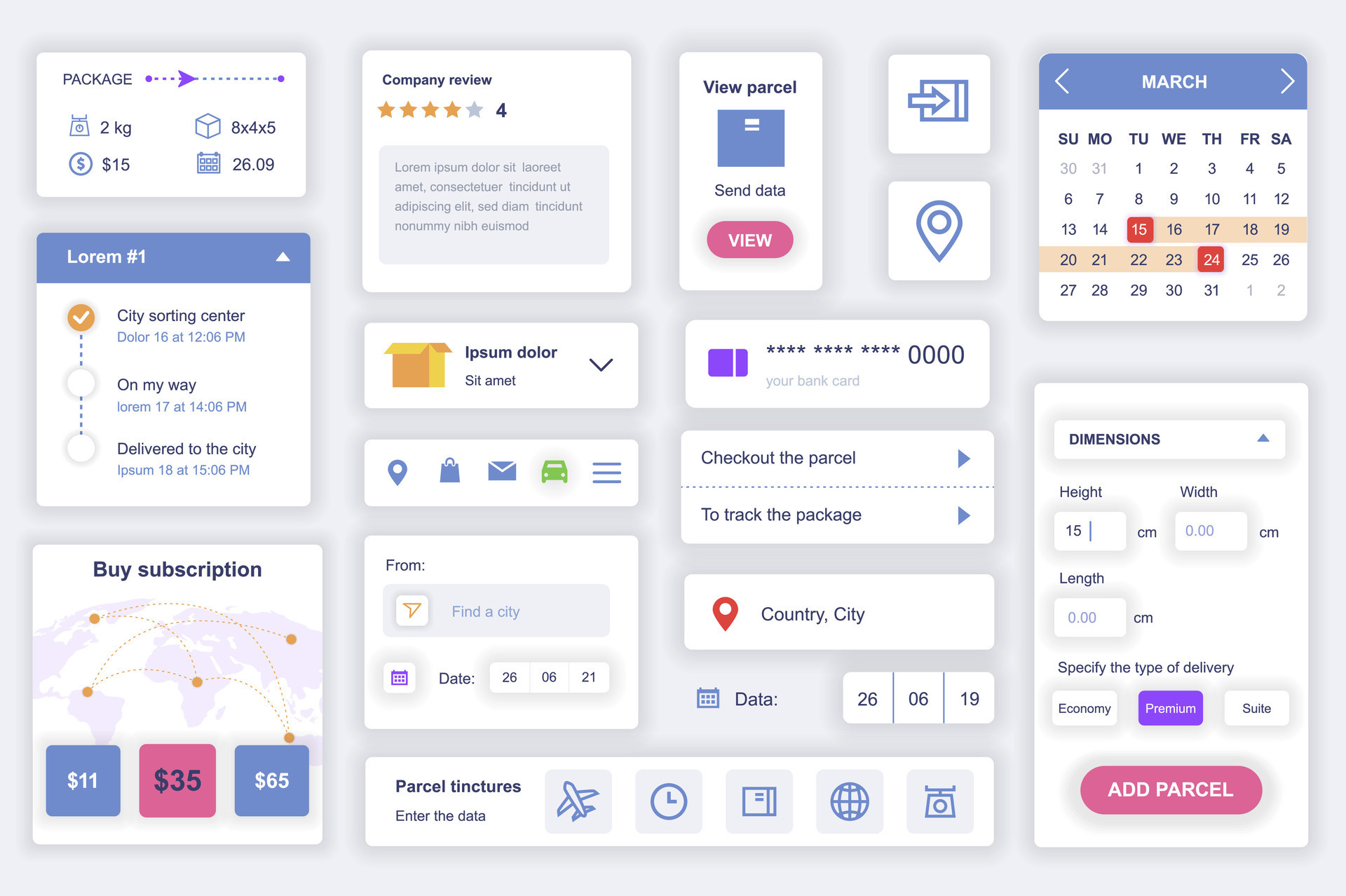 User Interface Elements Set For Delivery Mobile App Kit Template With