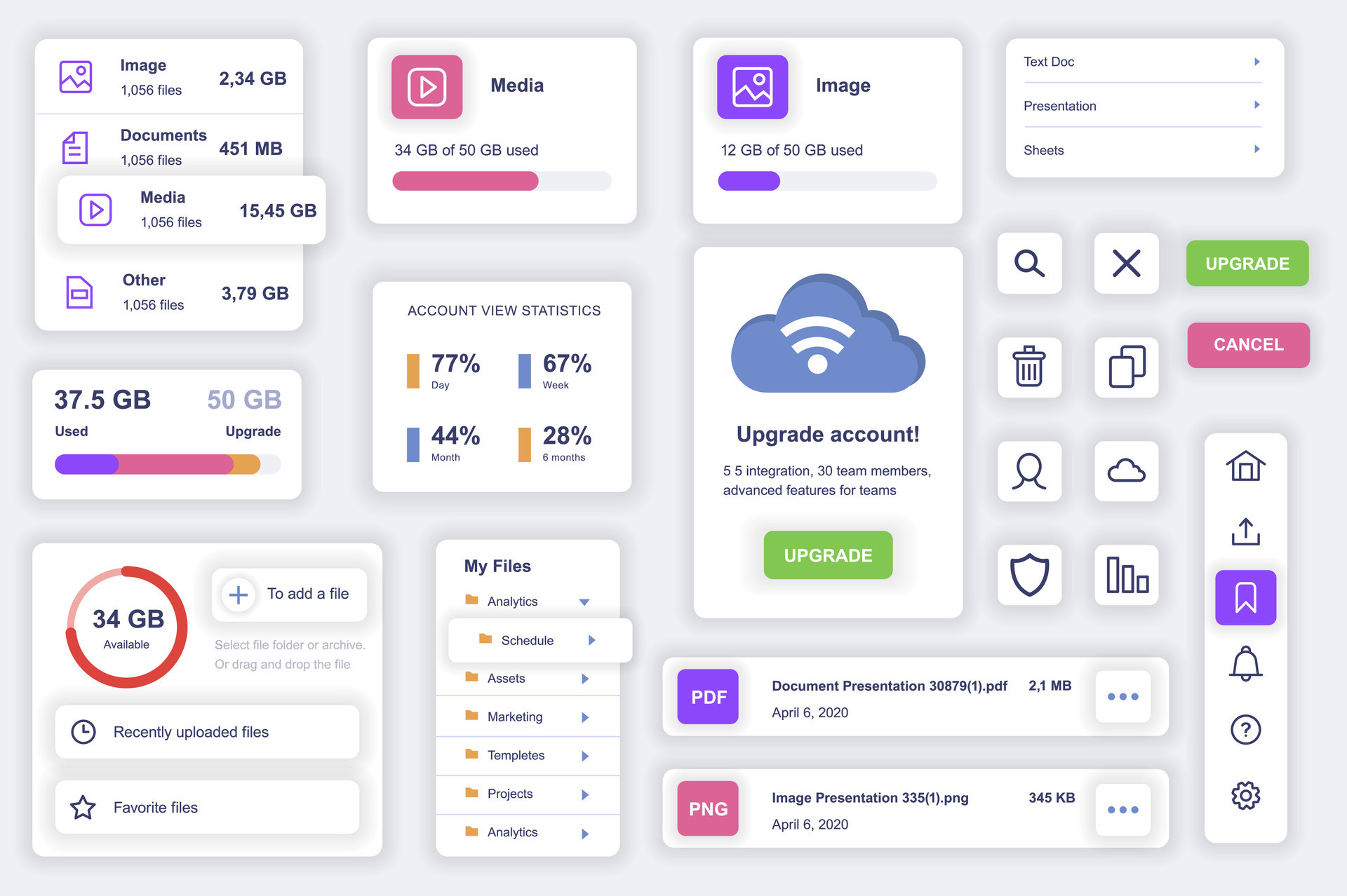 User Interface Elements Set For Cloud Technology Mobile App Kit