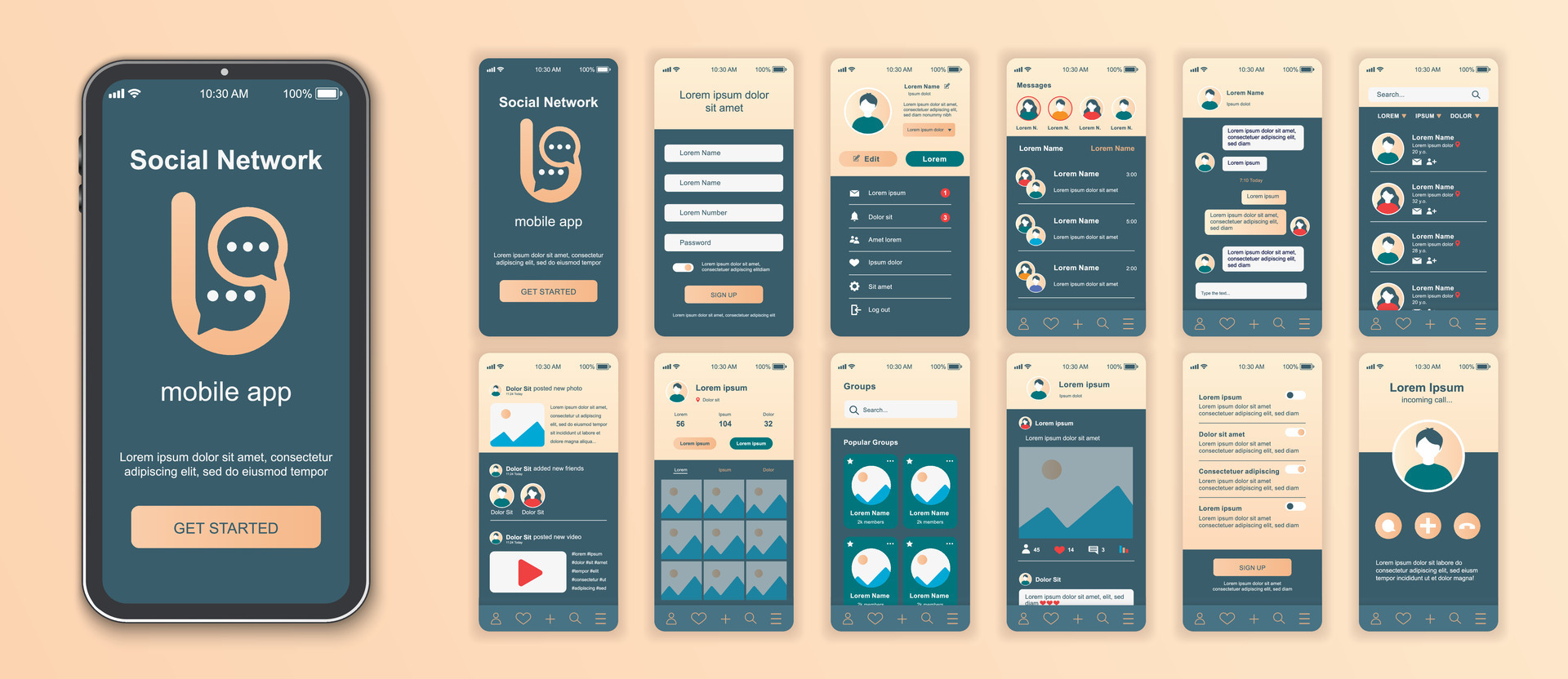 Social Network Mobile App Interface Screens Template Set Online