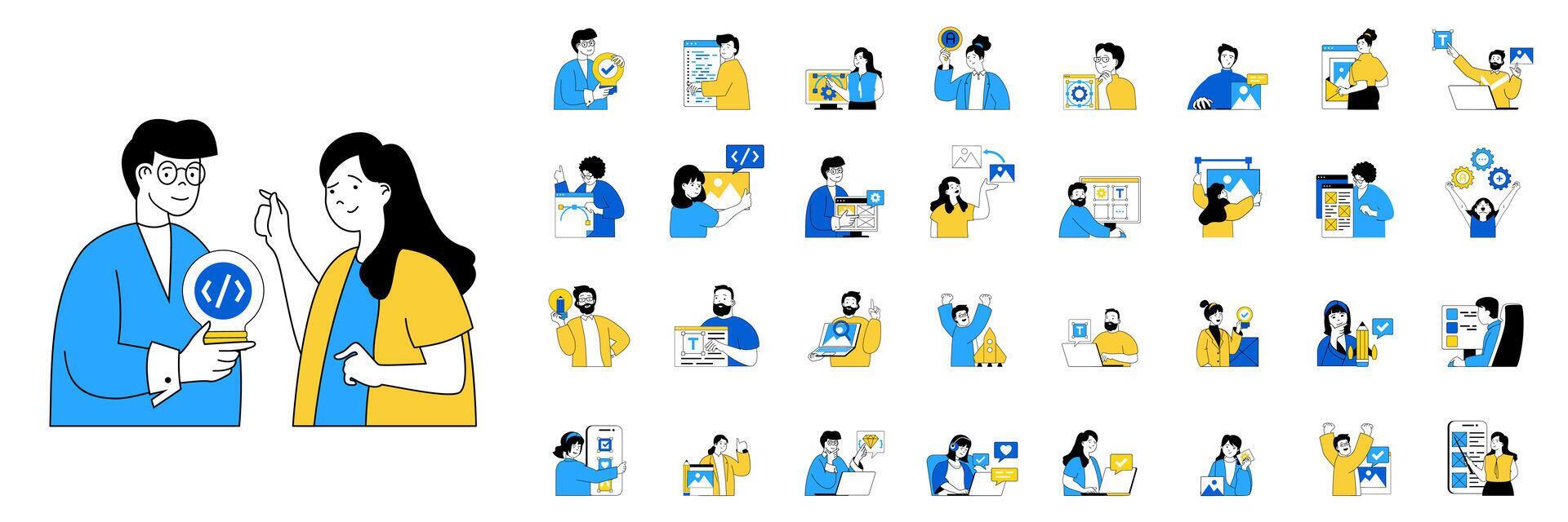 Design development concept with character situations mega set in flat ...