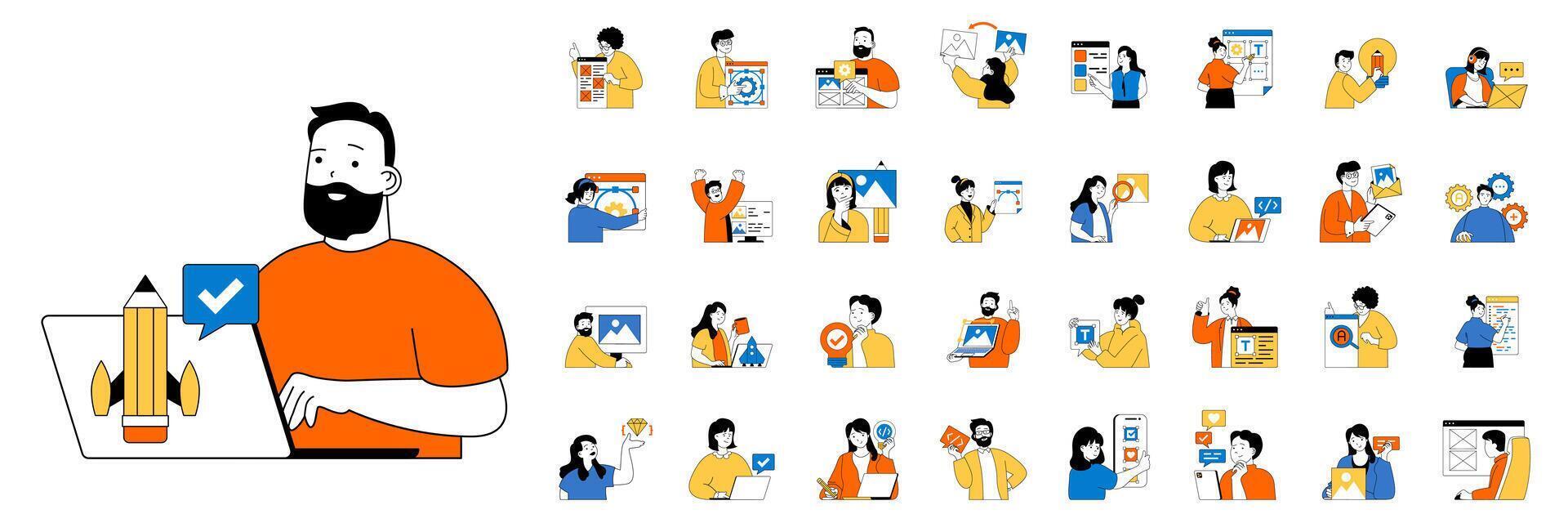 Design development concept with character situations mega set in flat ...