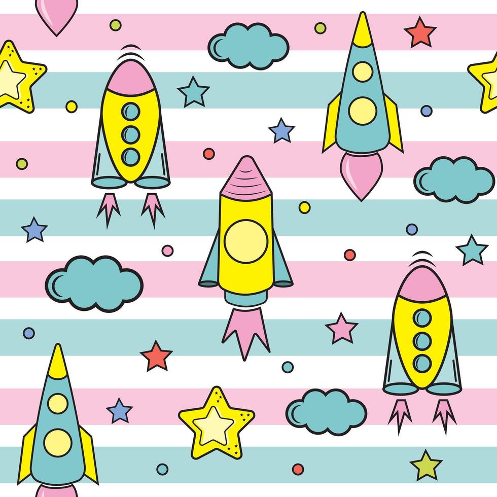 Space elements seamless pattern. Space background. Space doodle illustration. Vector ...