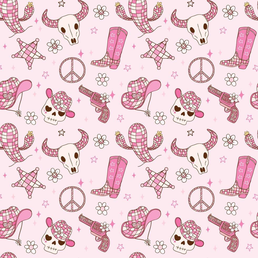 Disco Cowgirl Seamless Pattern Groovy Repeating Background Vibes ...