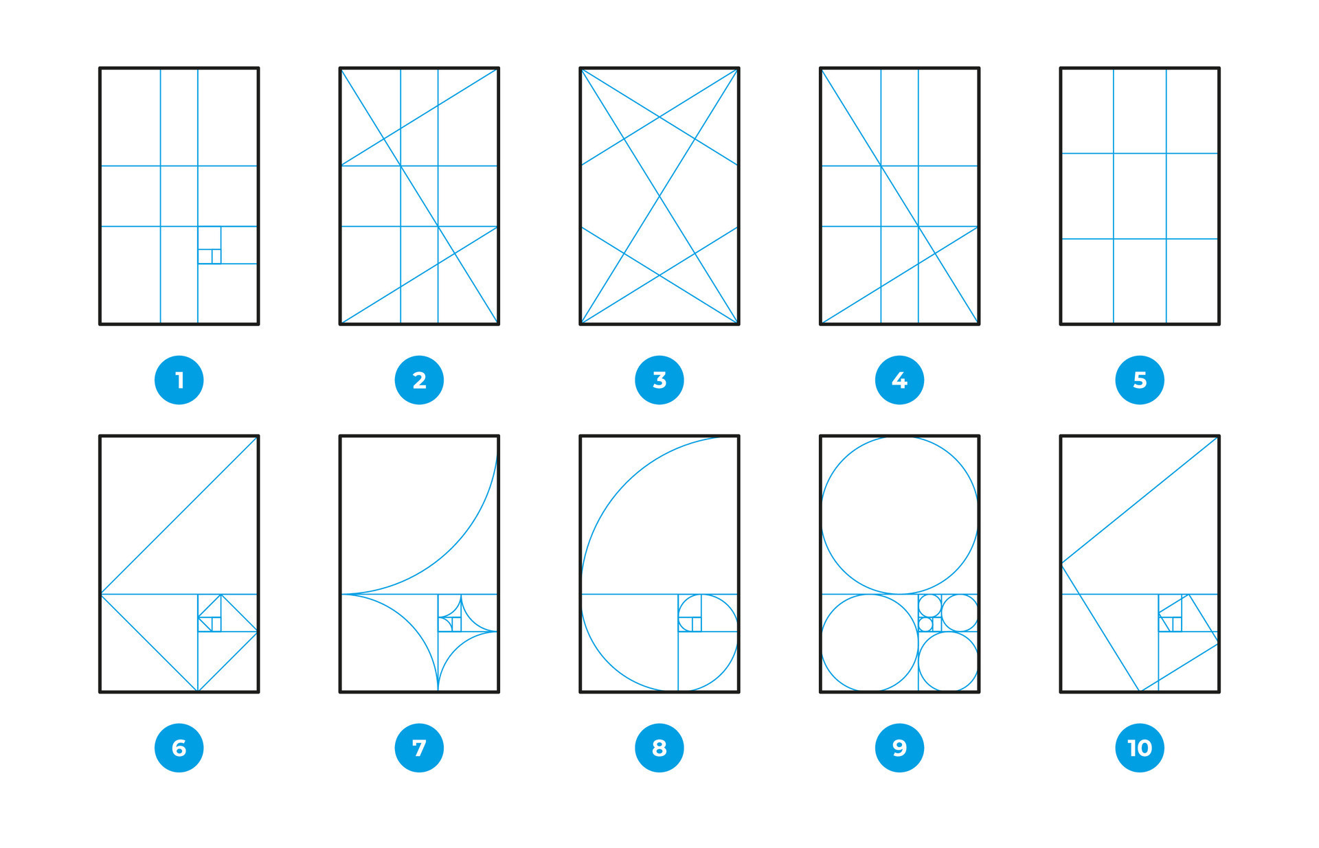 Composition rules. Geometric formula math science diagrams, golden ratio and rule of thirds ...