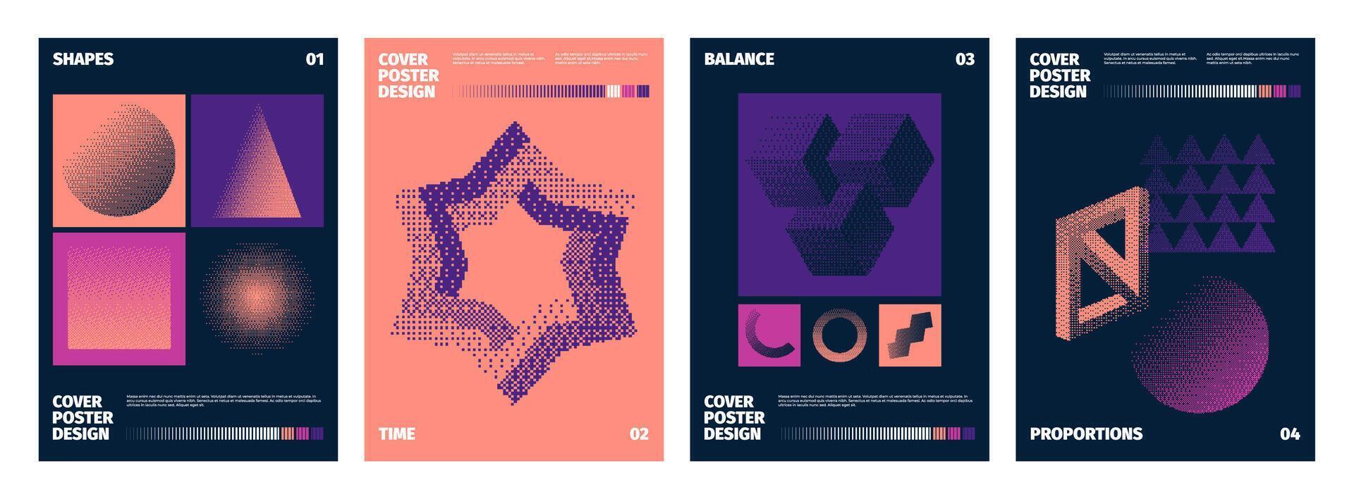 Pixel dither posters. Abstract minimalistic shapes with glitch and ...